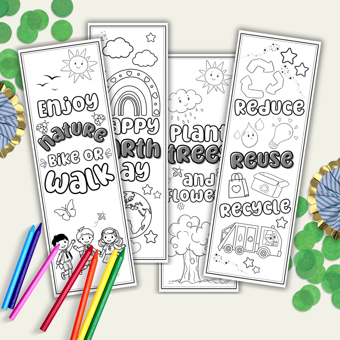 Earth Day Coloring Bookmarks, Earth Day Printable Activity for Kids ...