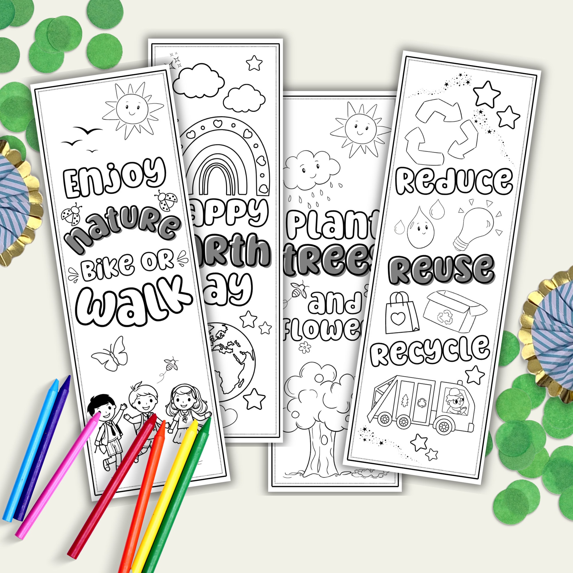 Earth Day Coloring Bookmarks, Earth Day Printable Activity for Kids ...