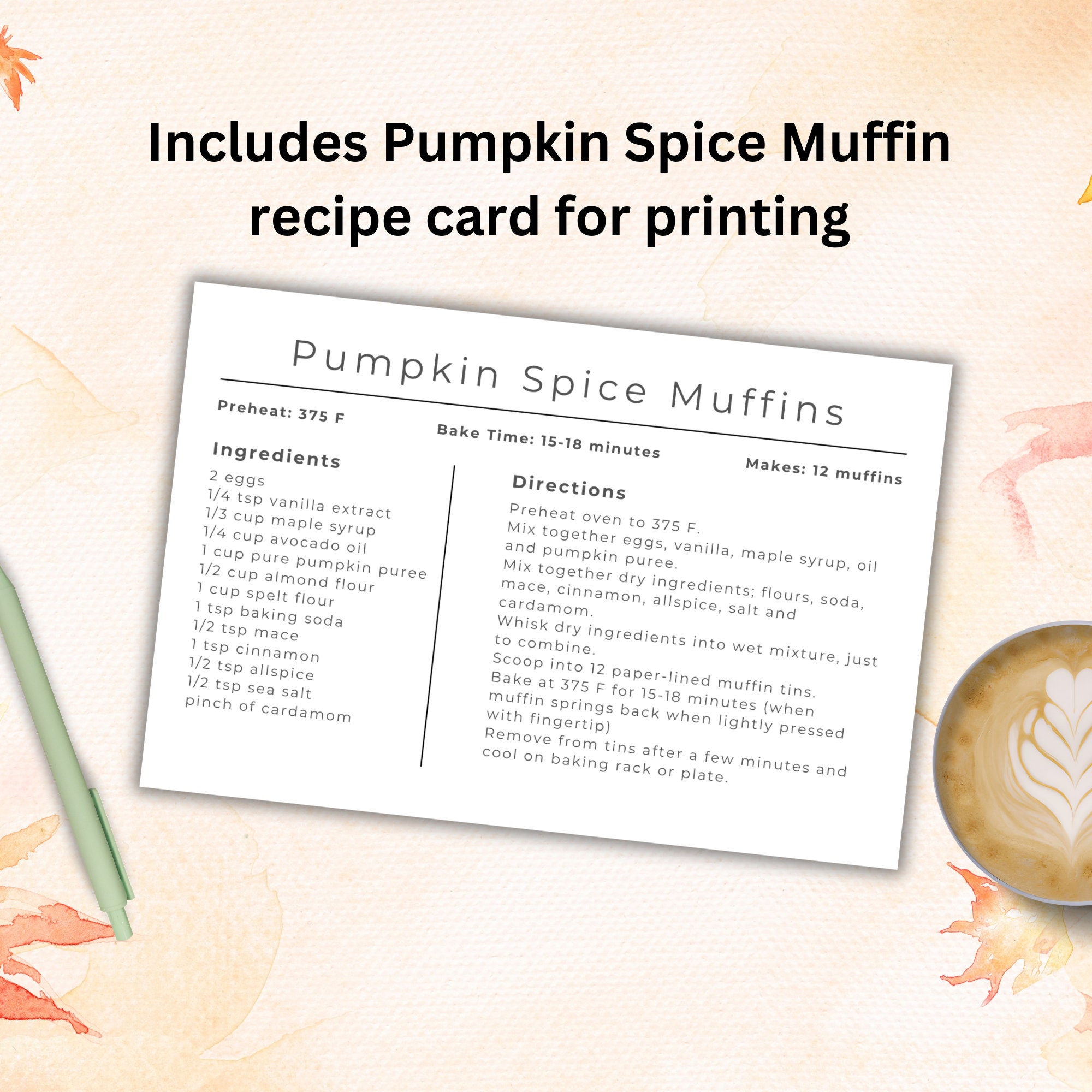 Editable Recipe Card Template Modern Recipe Card Printable Personalized ...