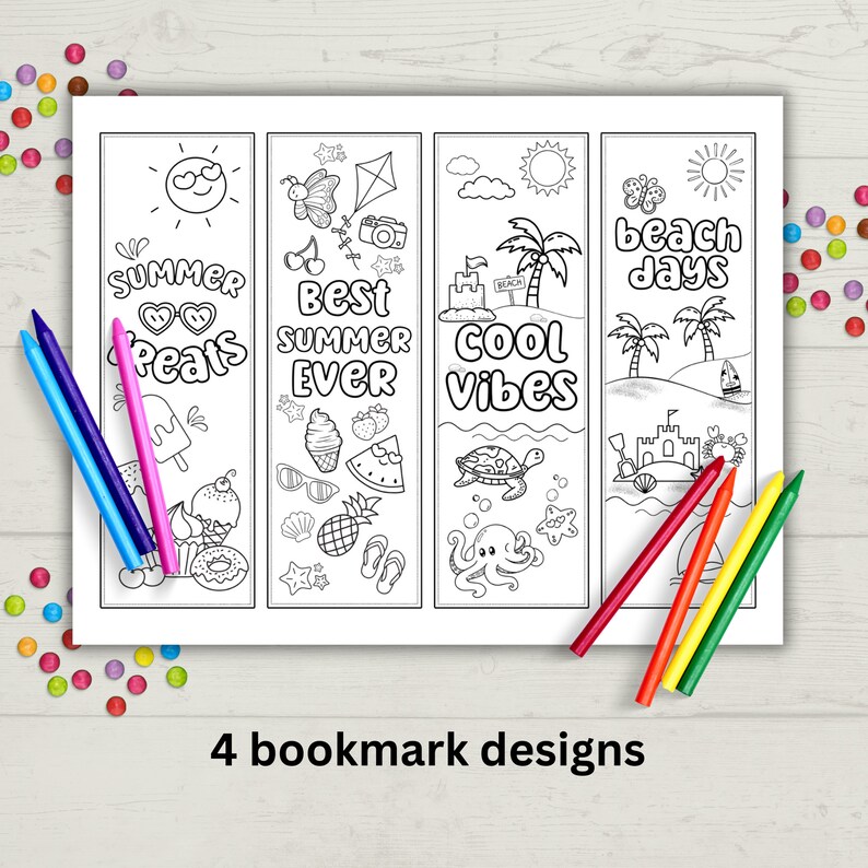 Summer Coloring Bookmarks for Kids, Summer Time Printable Activity ...