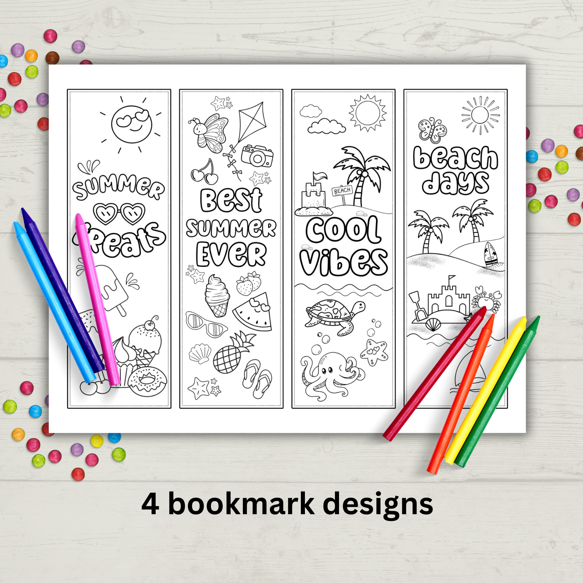 Summer Coloring Bookmarks for Kids, Summer Time Printable Activity ...