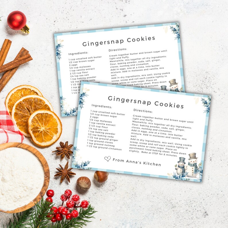 Printable Holiday Recipe Template, Christmas Cookie Recipe Card ...