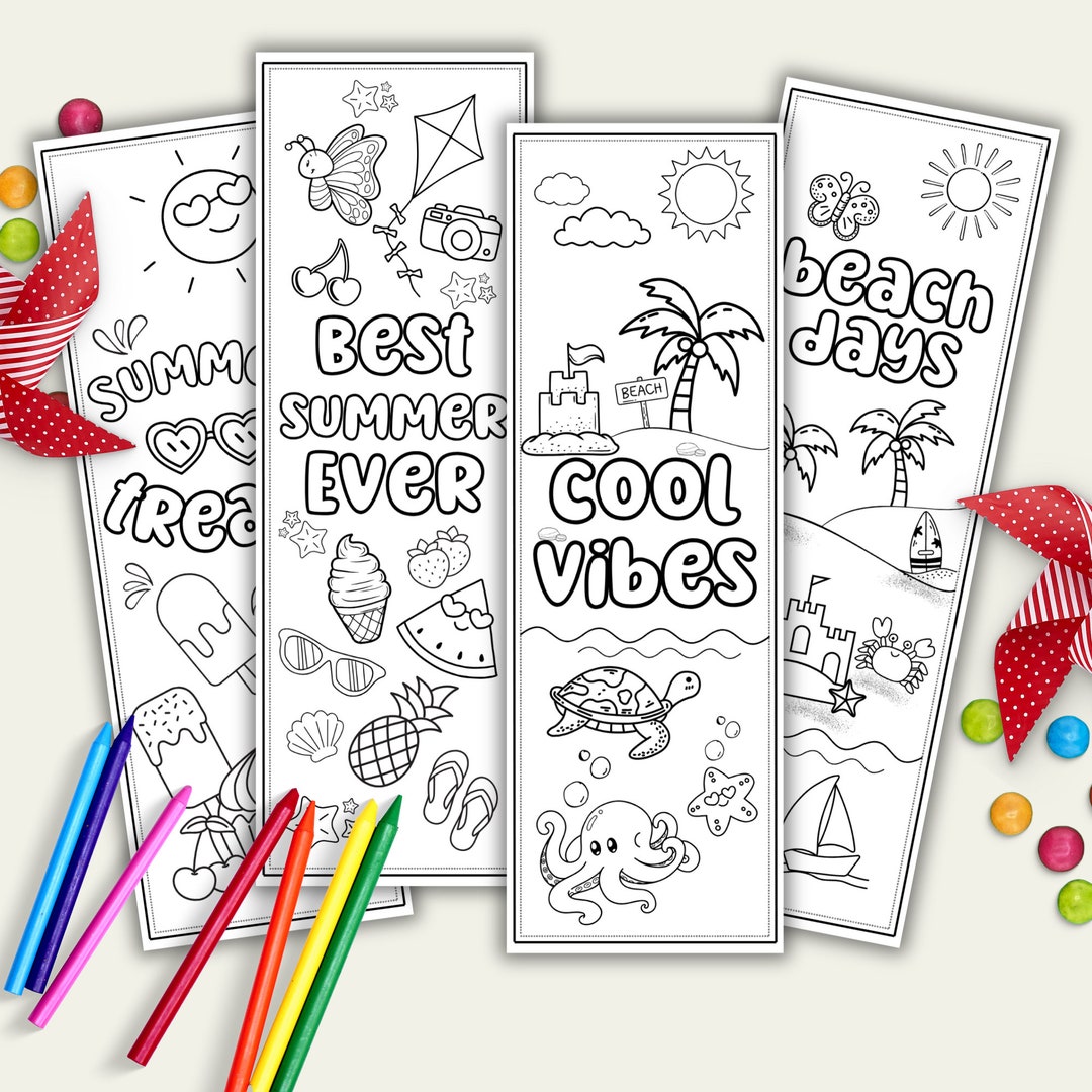 Summer Coloring Bookmarks for Kids, Summer Time Printable Activity ...