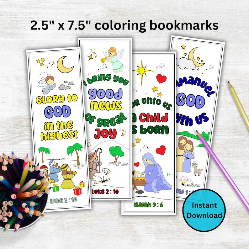 Christmas Nativity Printable Coloring Bookmarks for Kids, Christmas ...