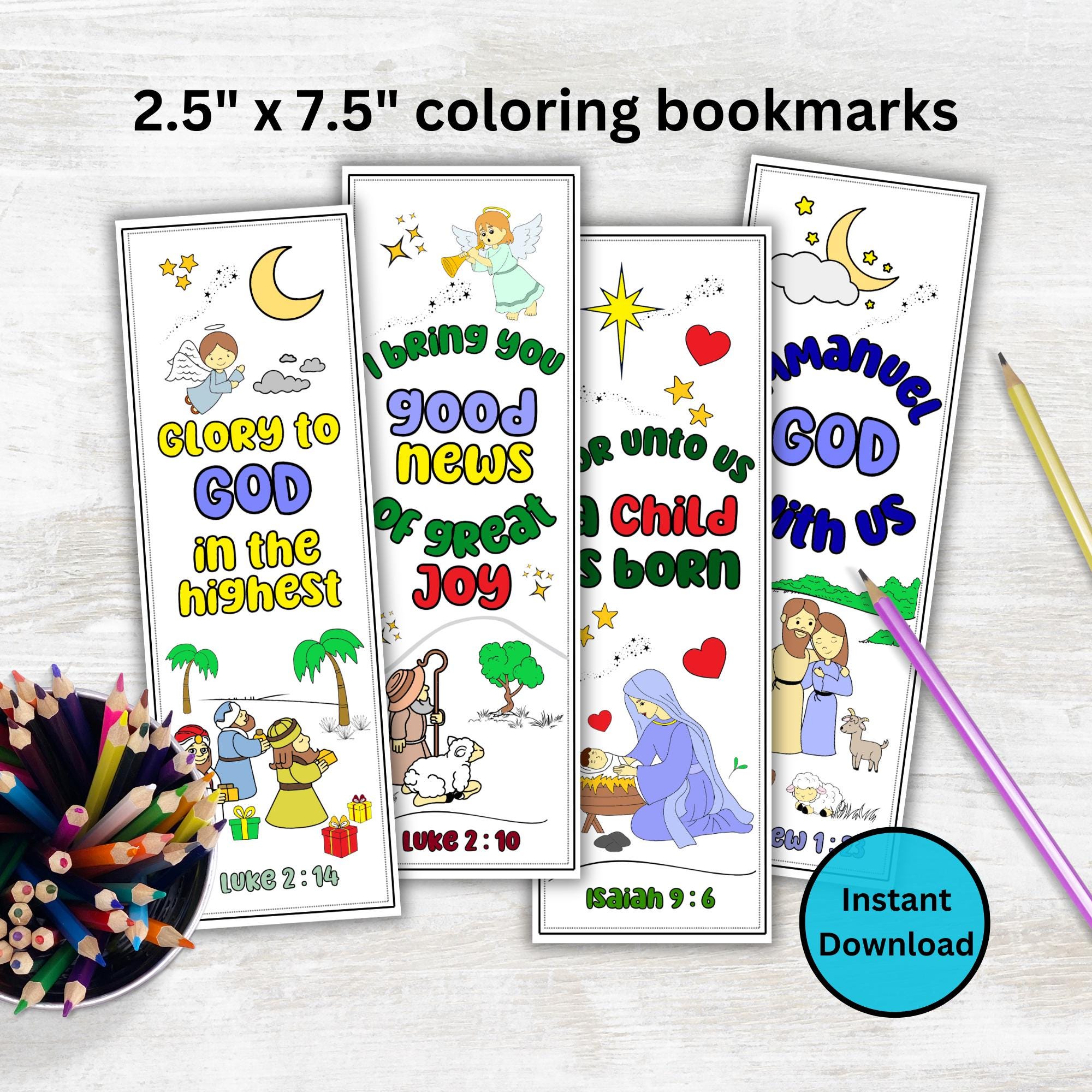 Christmas Nativity Printable Coloring Bookmarks for Kids, Christmas ...