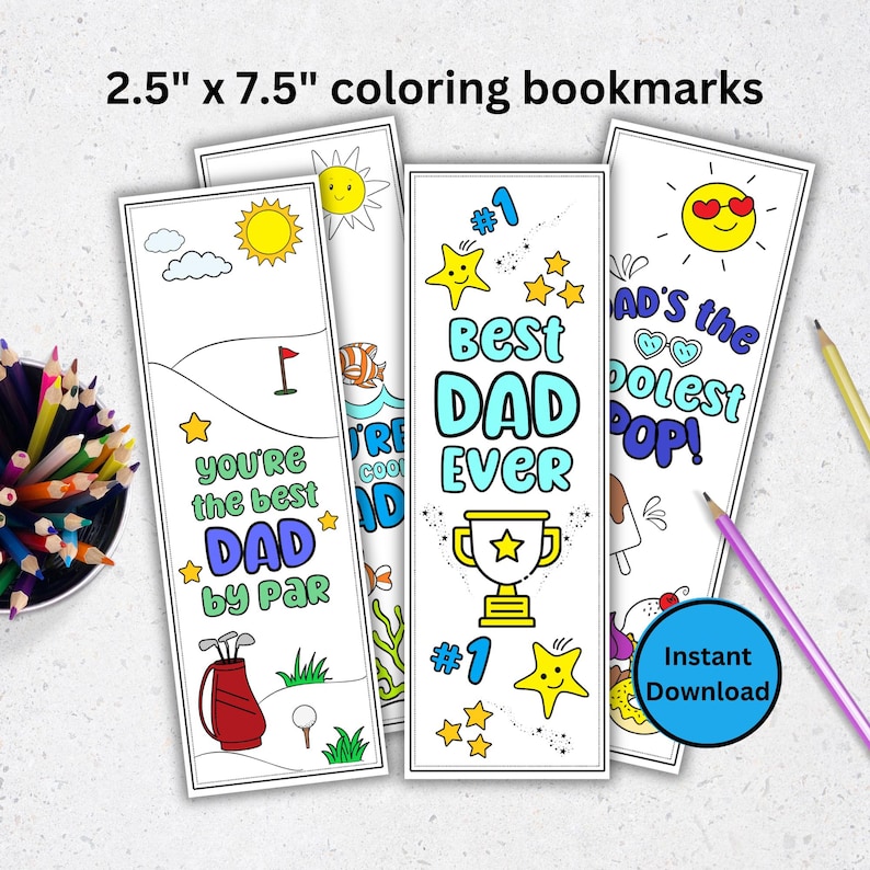 Fathers Day Coloring Bookmarks, Printable Fathers Day Activity ...