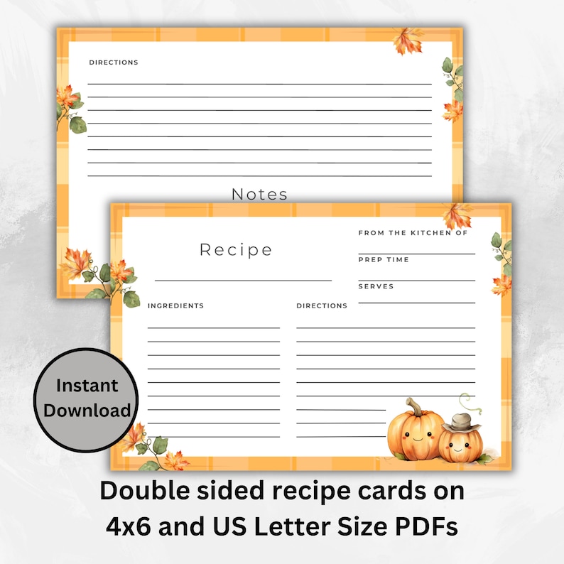 Fall Recipe Cards Printable, Printable Fall Recipe Cards, Pumpkin ...