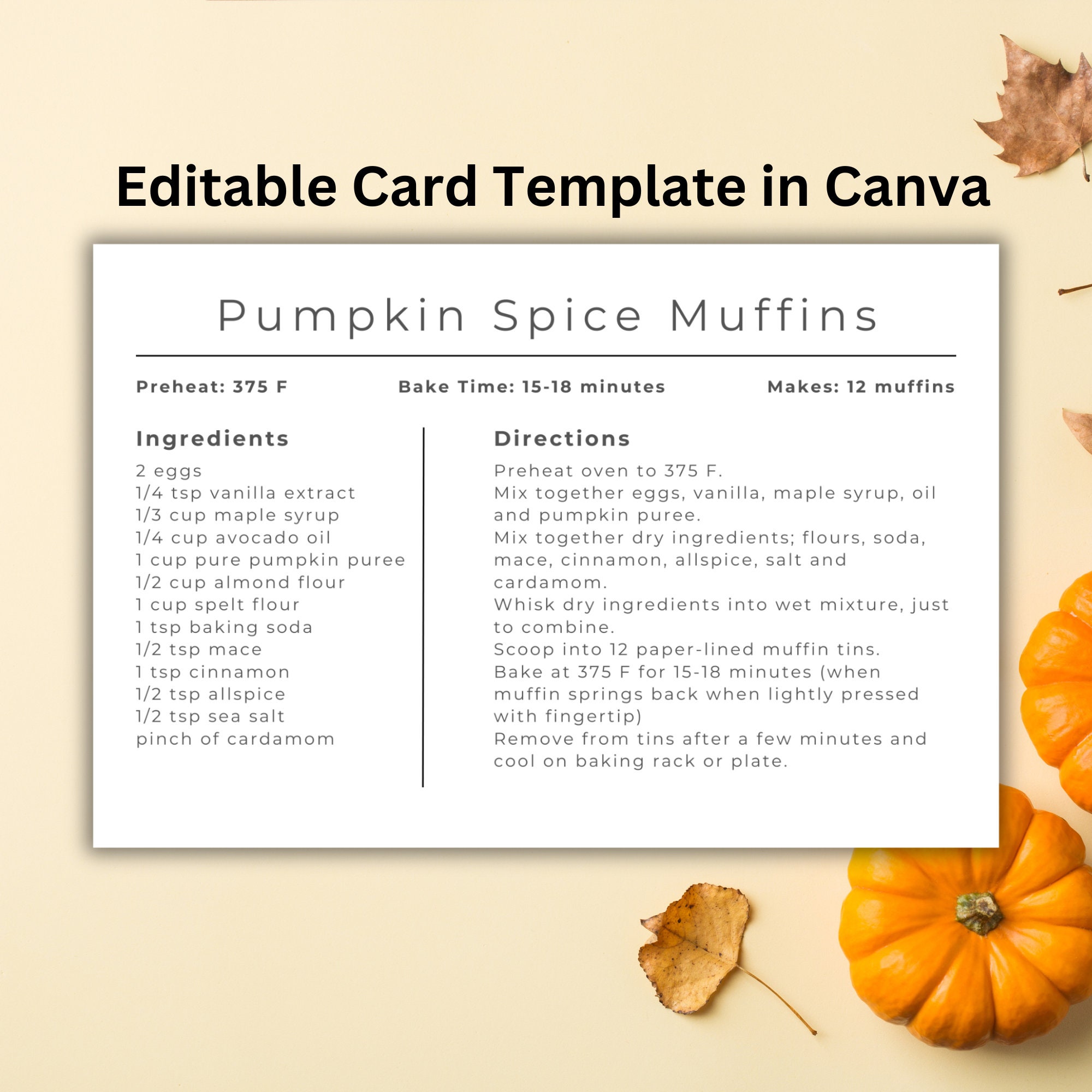 Editable Recipe Card Template Modern Recipe Card Printable Personalized ...
