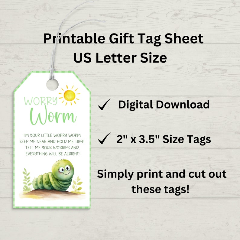 Worry Worm Gift Tag, Worry Worm Printable Card, Worry Worm Poem for ...