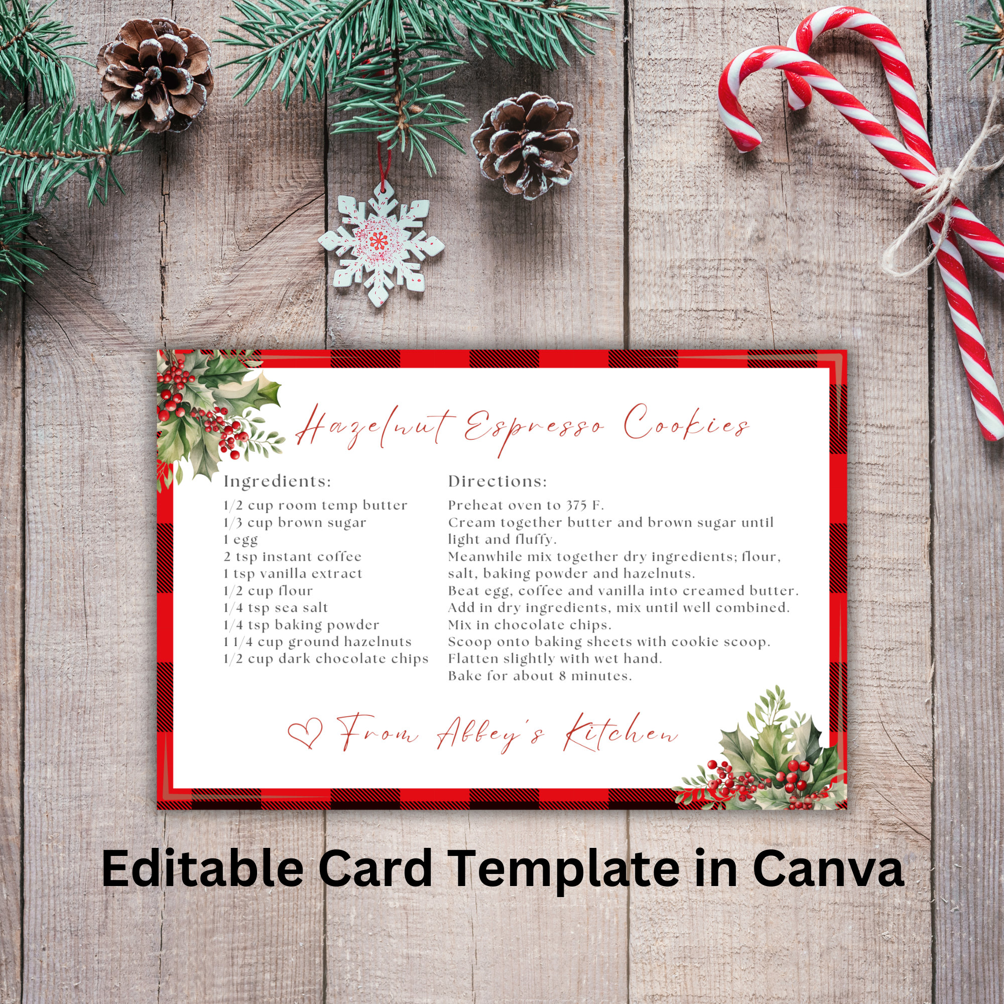 Printable Holiday Recipe Template, Christmas Cookie Recipe Card ...