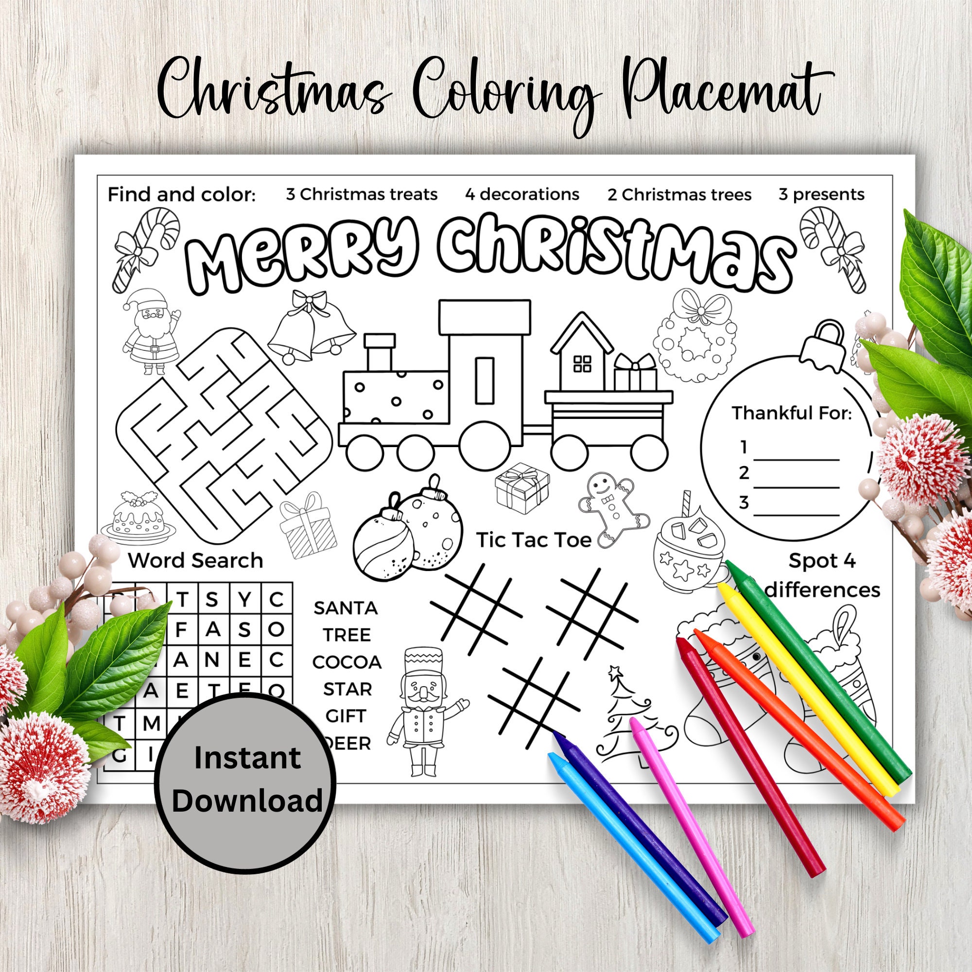 Christmas Coloring Placemat Printable for Kids, Christmas Printable ...
