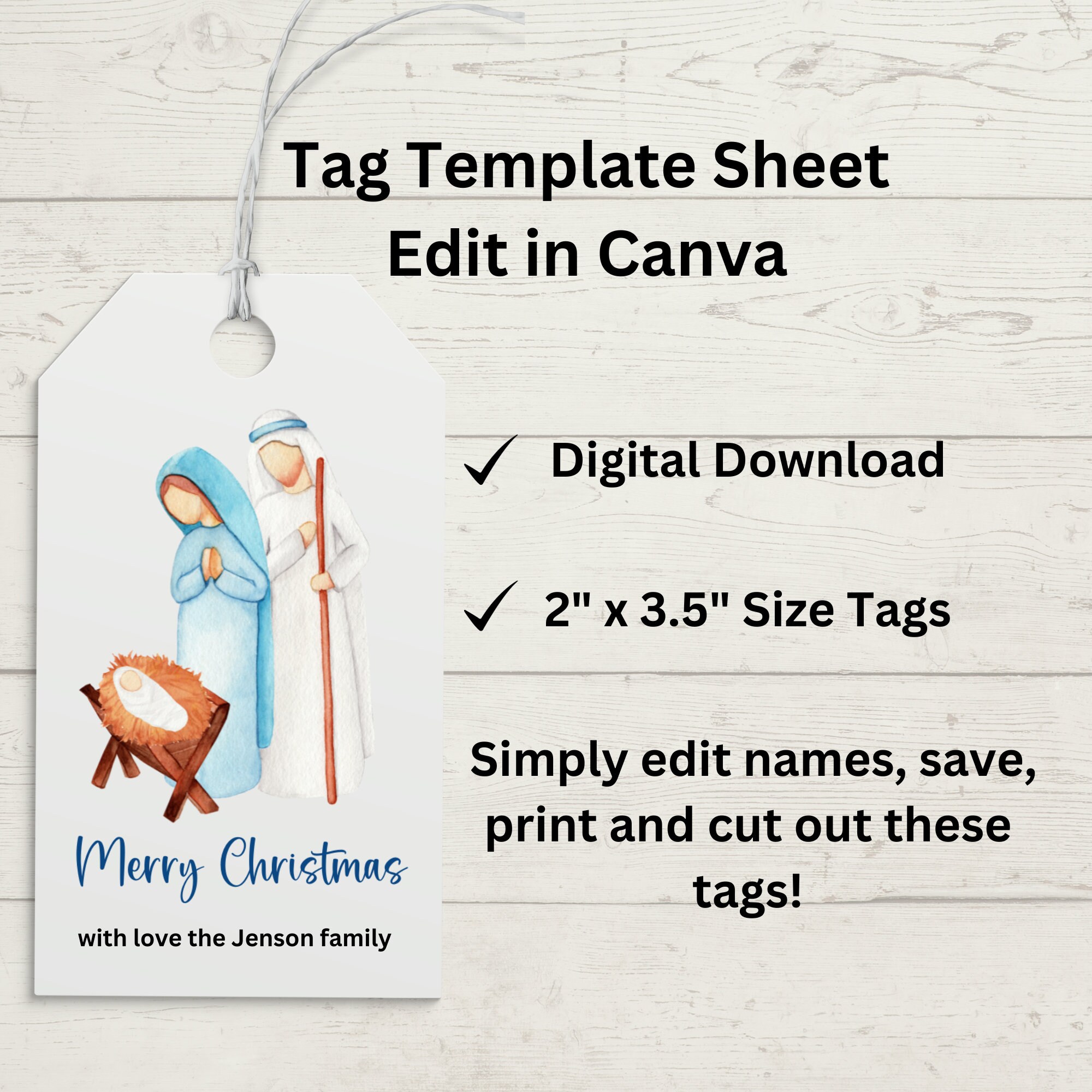 Merry Christmas Nativity Gift Tag Printable Baby Jesus Tag, Editable ...