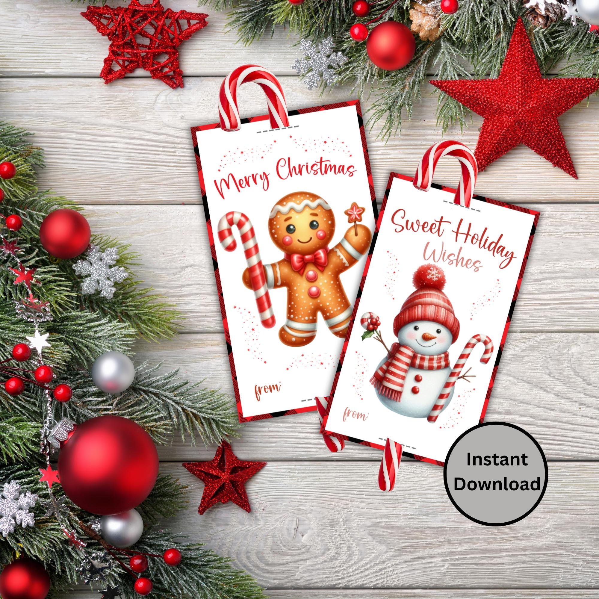 Candy Cane Card, Printable Candy Cane Tag for Kids, Christmas Candy ...