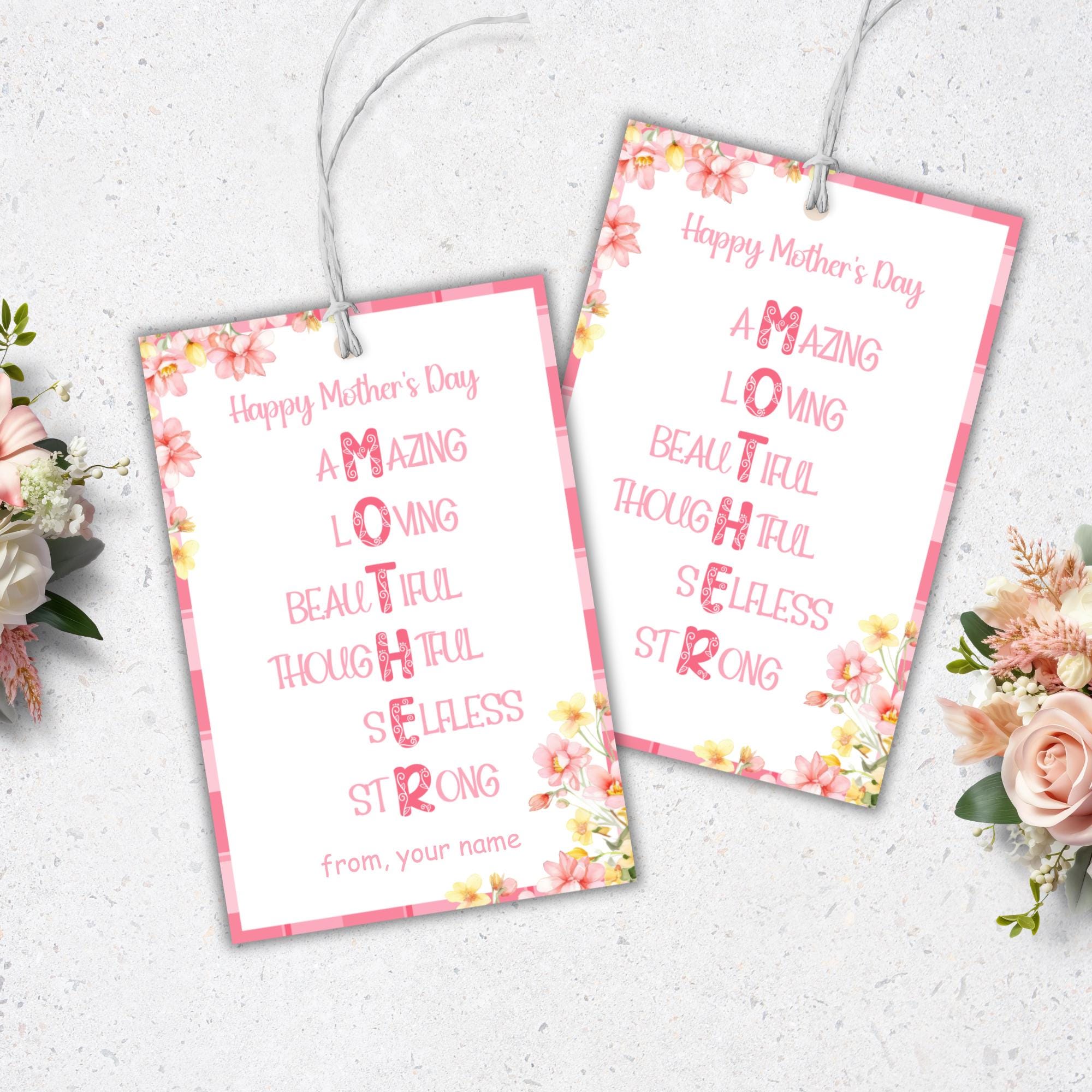 Printable Mothers Day Gift Tag, Happy Mothers Day Flowers Tag, Cookie ...