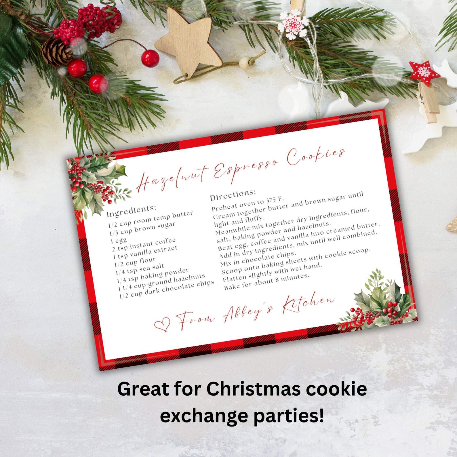 Printable Holiday Recipe Template, Christmas Cookie Recipe Card ...