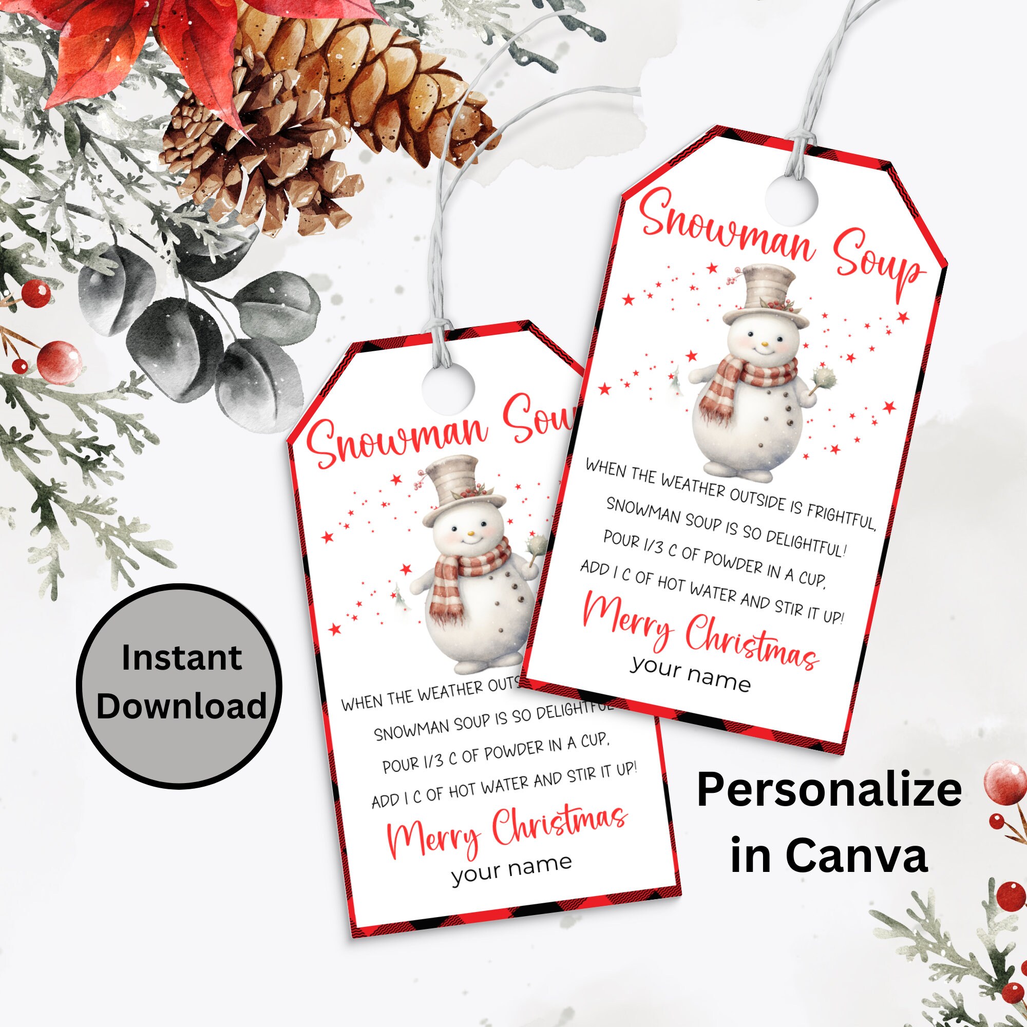 Snowman Soup Printable Gift Tag Personalized Snowman Soup Label Snowman ...