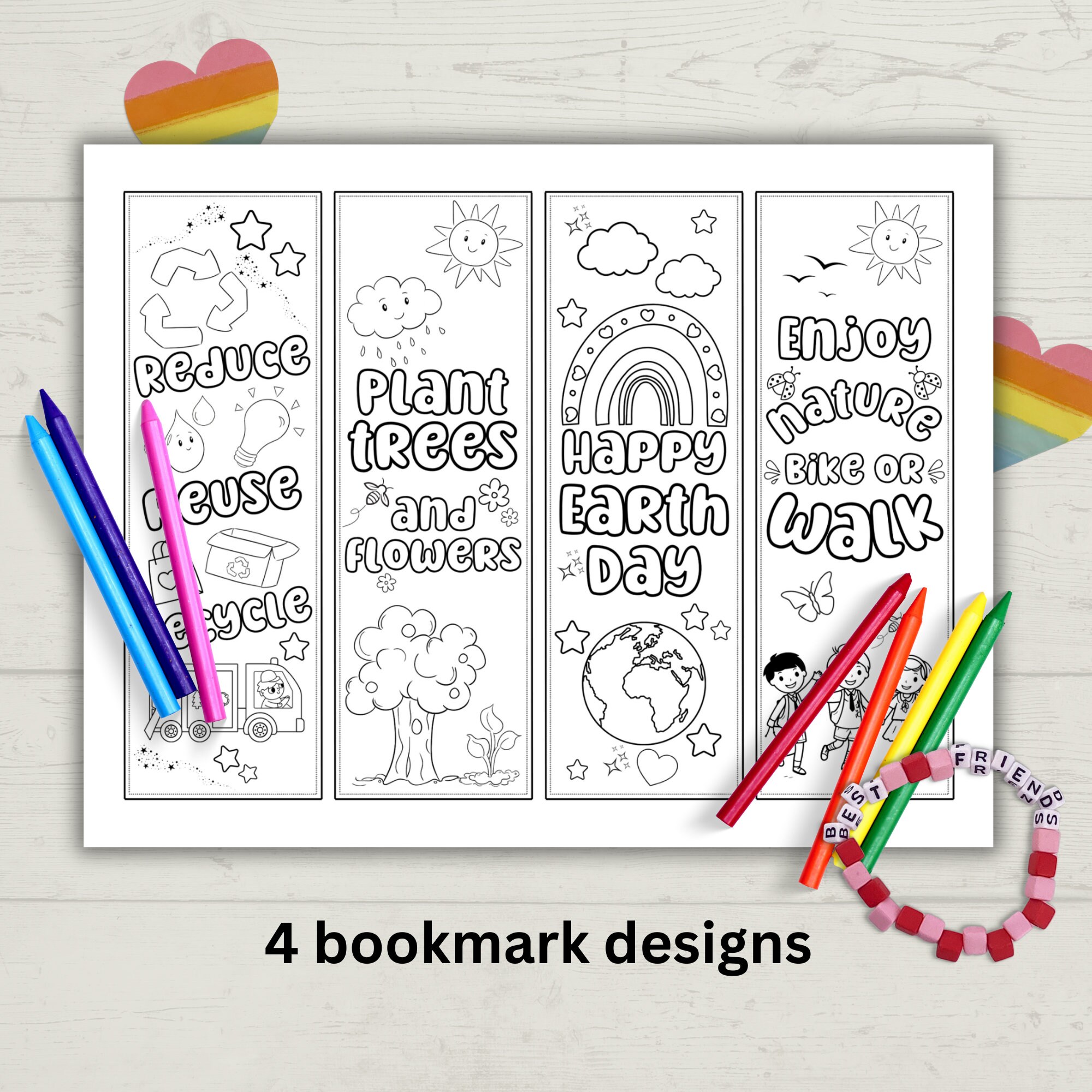 Earth Day Coloring Bookmarks, Earth Day Printable Activity for Kids ...