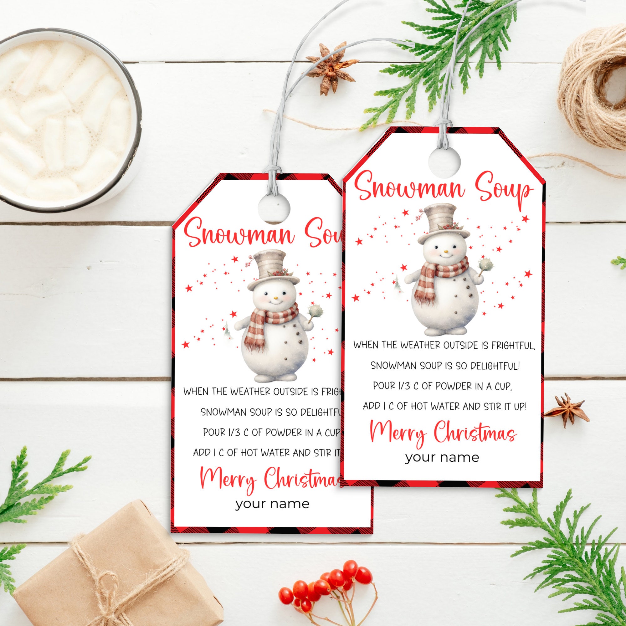Snowman Soup Printable Gift Tag Personalized Snowman Soup Label Snowman ...