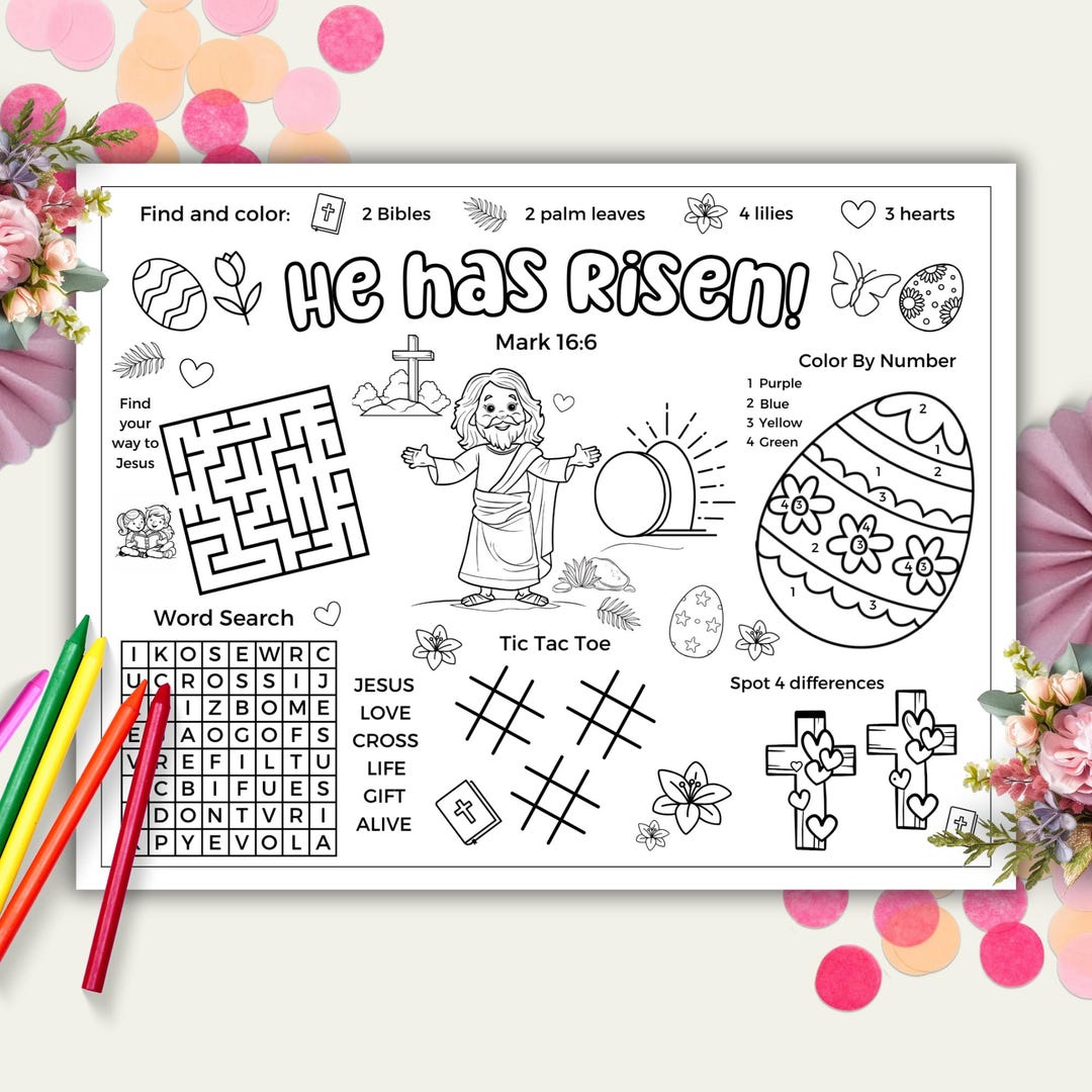 Christian Easter Placemat Printable Activity, Easter Bible Activity, He ...