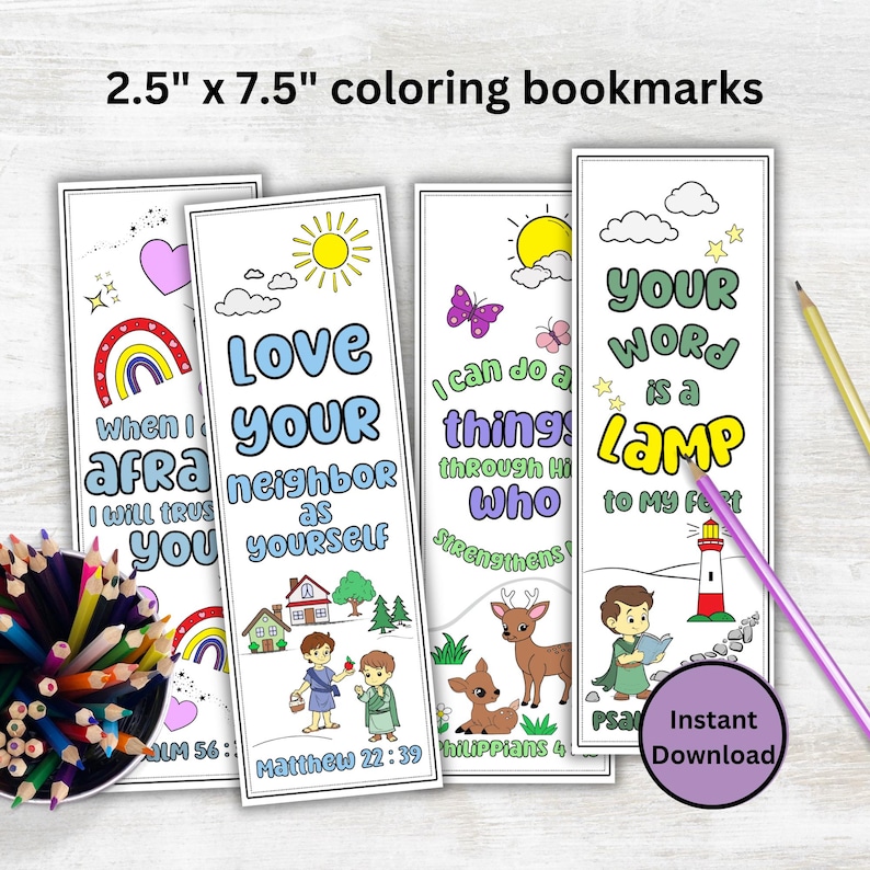 Bible Verse Coloring Bookmarks for Christian Kids, Bible Memory Verse ...