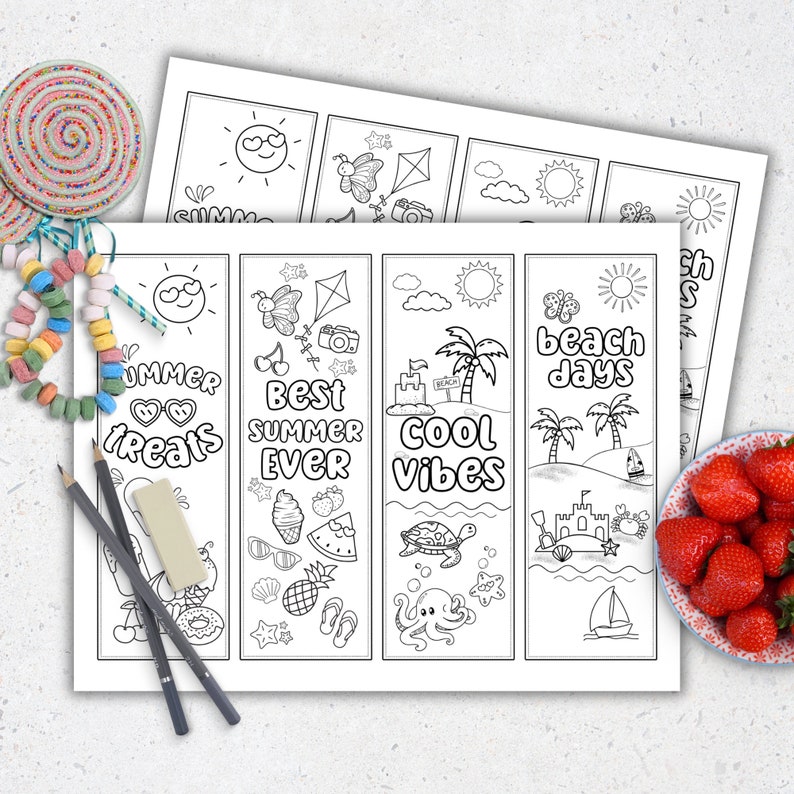 Summer Coloring Bookmarks for Kids, Summer Time Printable Activity ...