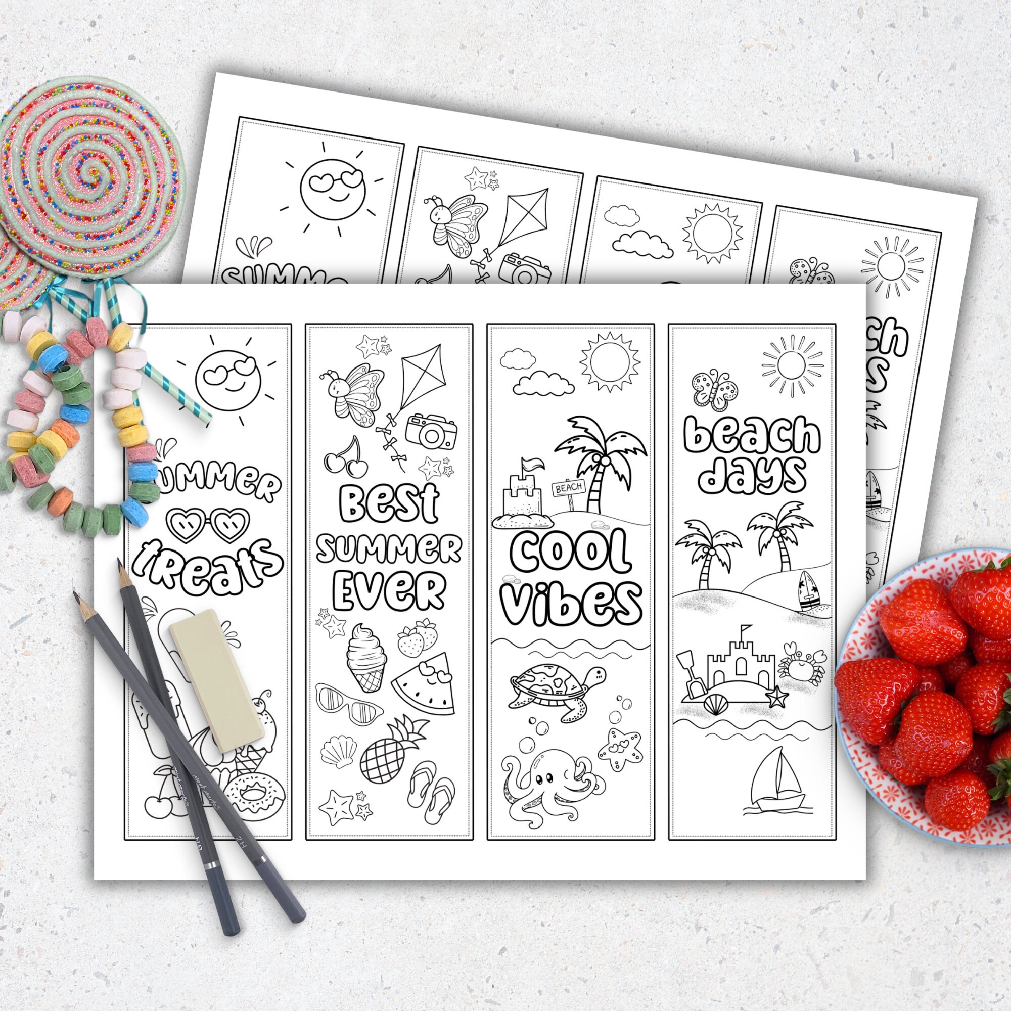 Summer Coloring Bookmarks for Kids, Summer Time Printable Activity ...