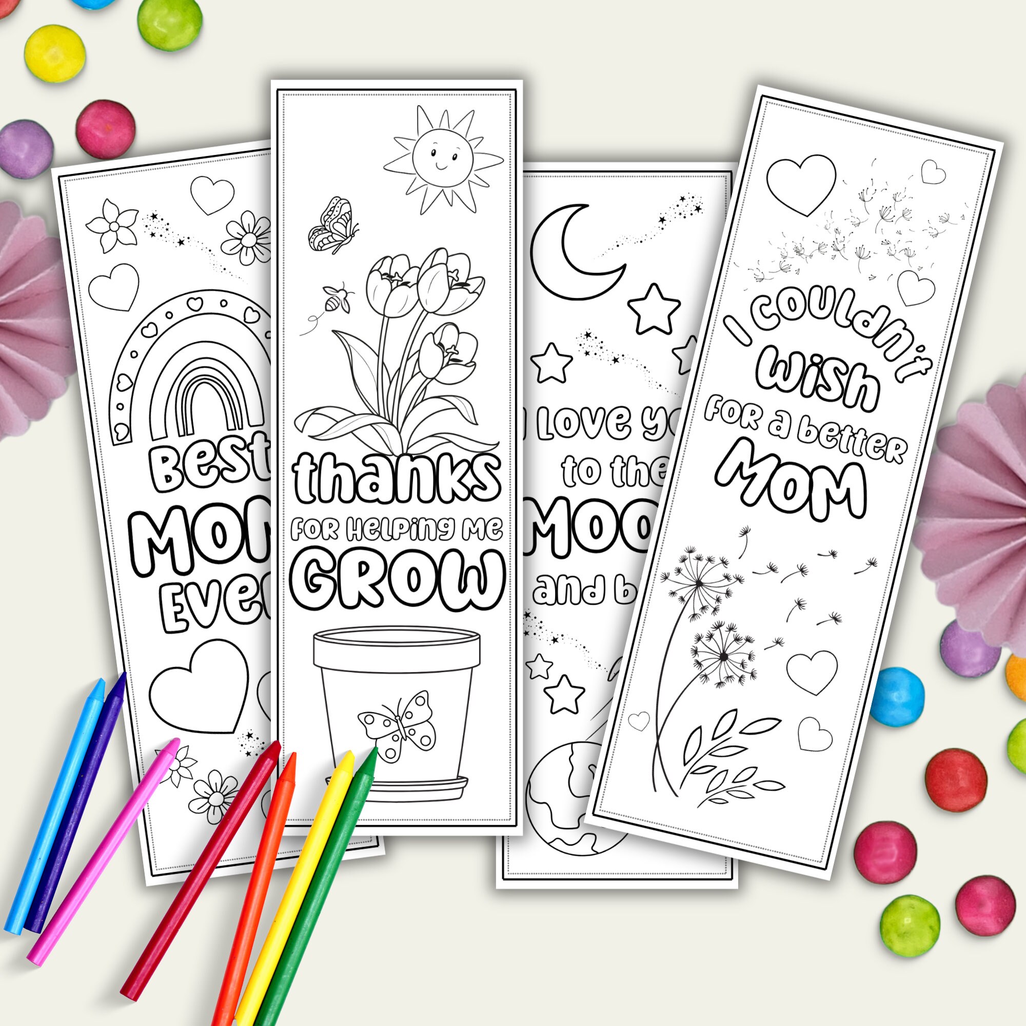 Happy Mothers Day Coloring Bookmarks, Heartfelt Gift for Mom, Moms ...