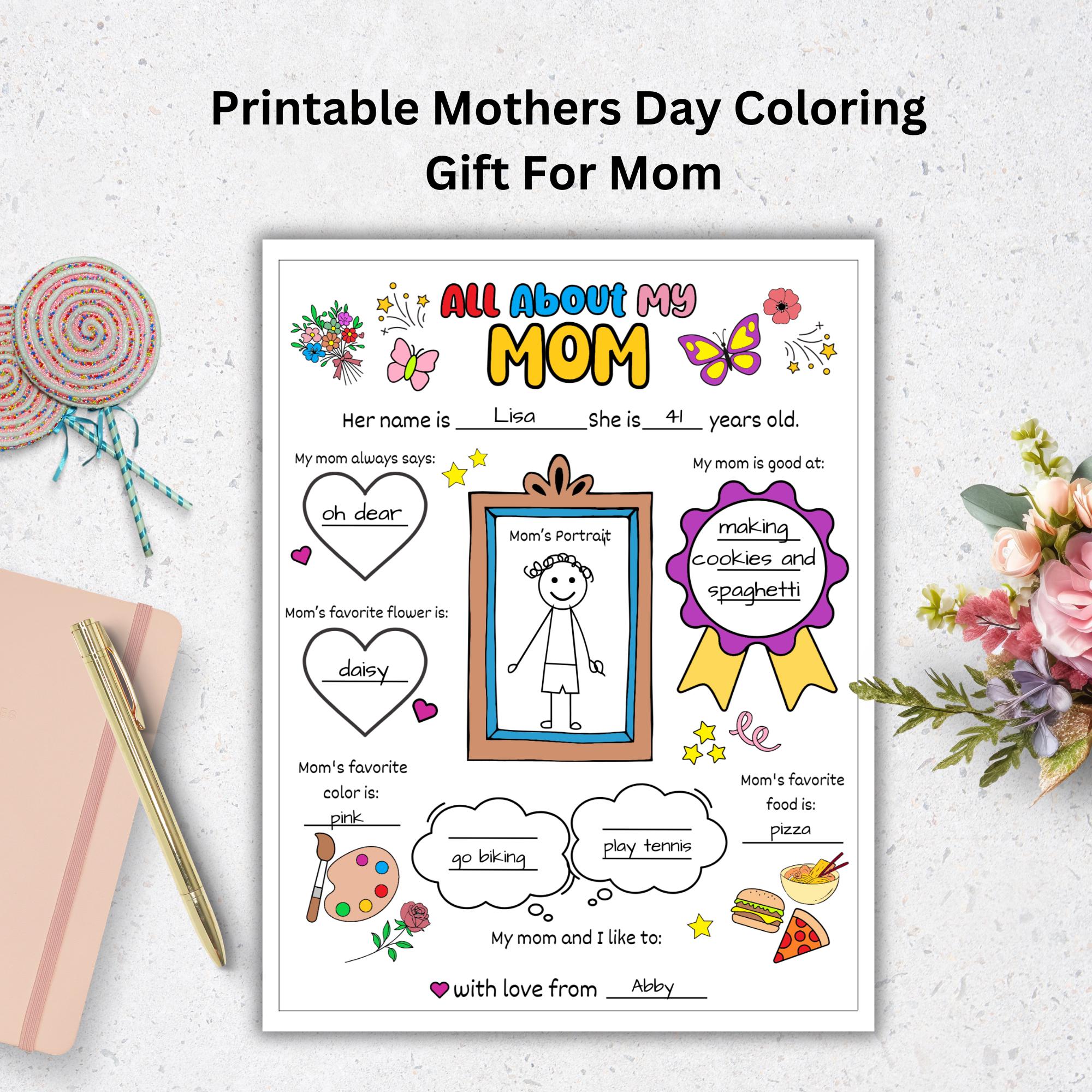 All About My Mom Questionnaire Printable, Mother’s Day Coloring Page ...