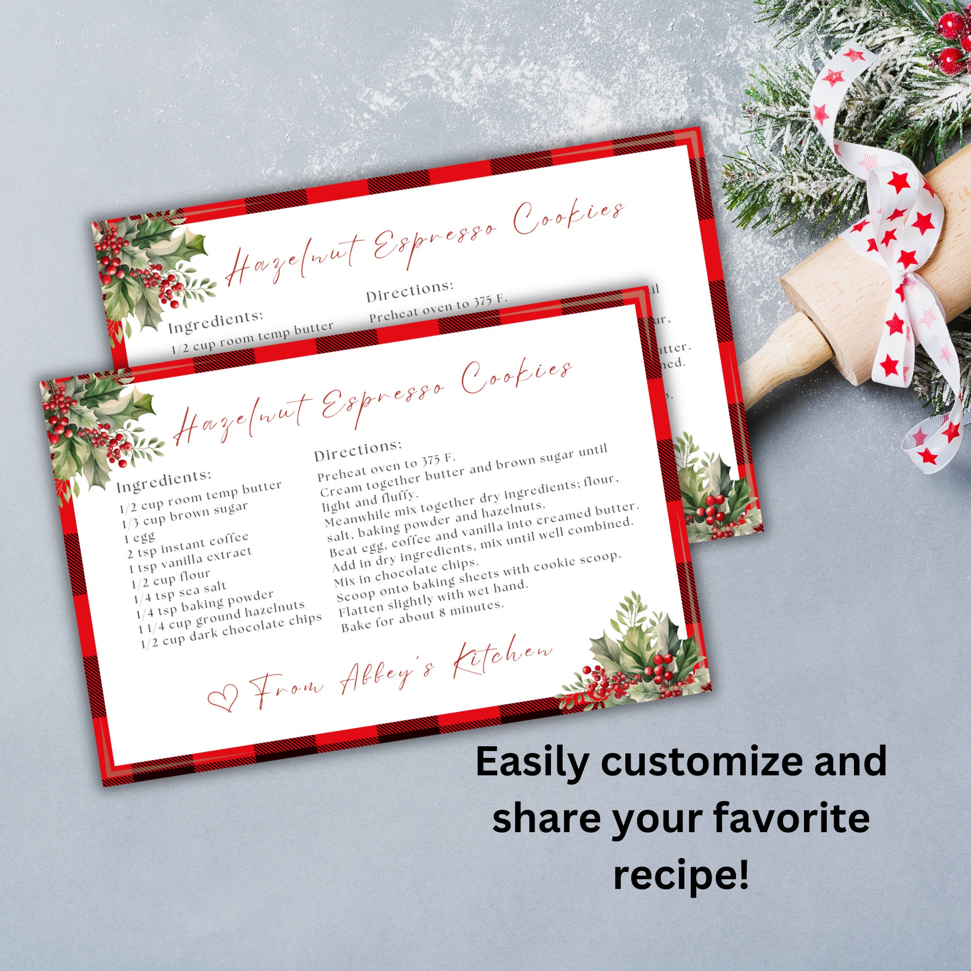 Printable Holiday Recipe Template, Christmas Cookie Recipe Card ...
