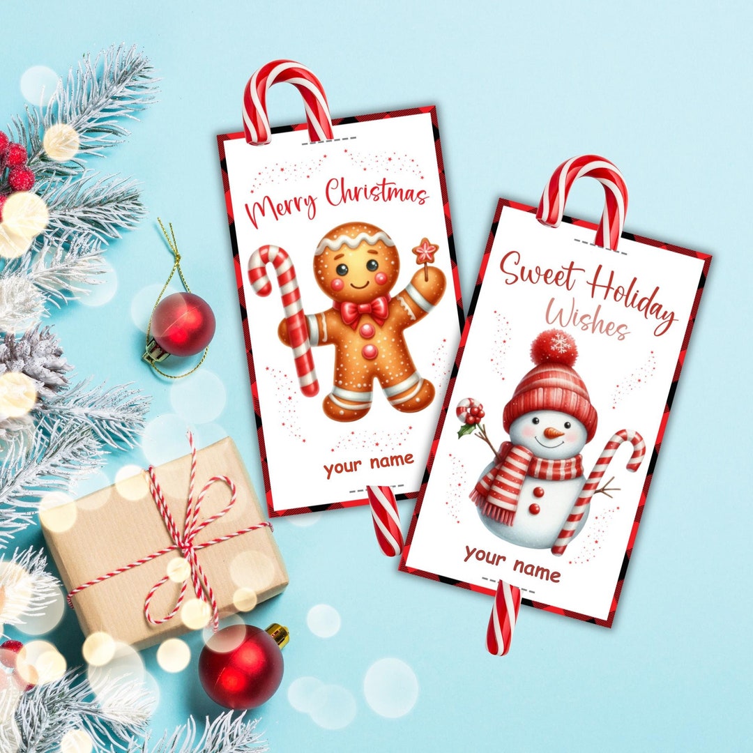 Candy Cane Card, Printable Candy Cane Tag for Kids, Christmas Candy ...