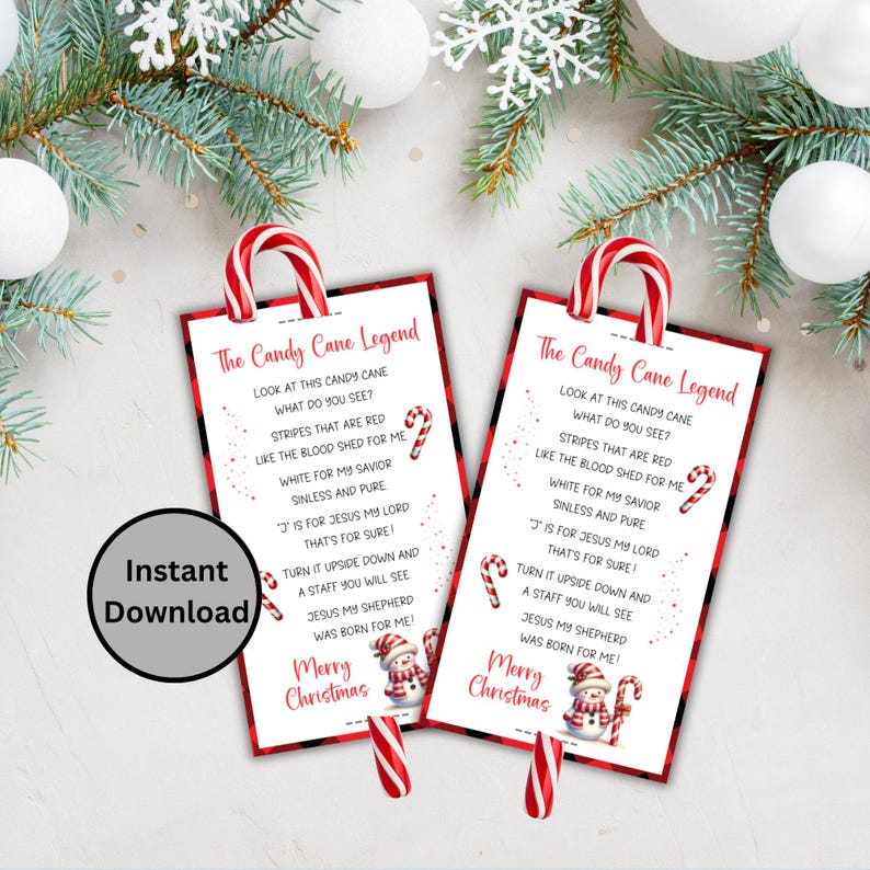 Legend of the Candy Cane Printable Poem Card, Candy Cane Legend Tag ...