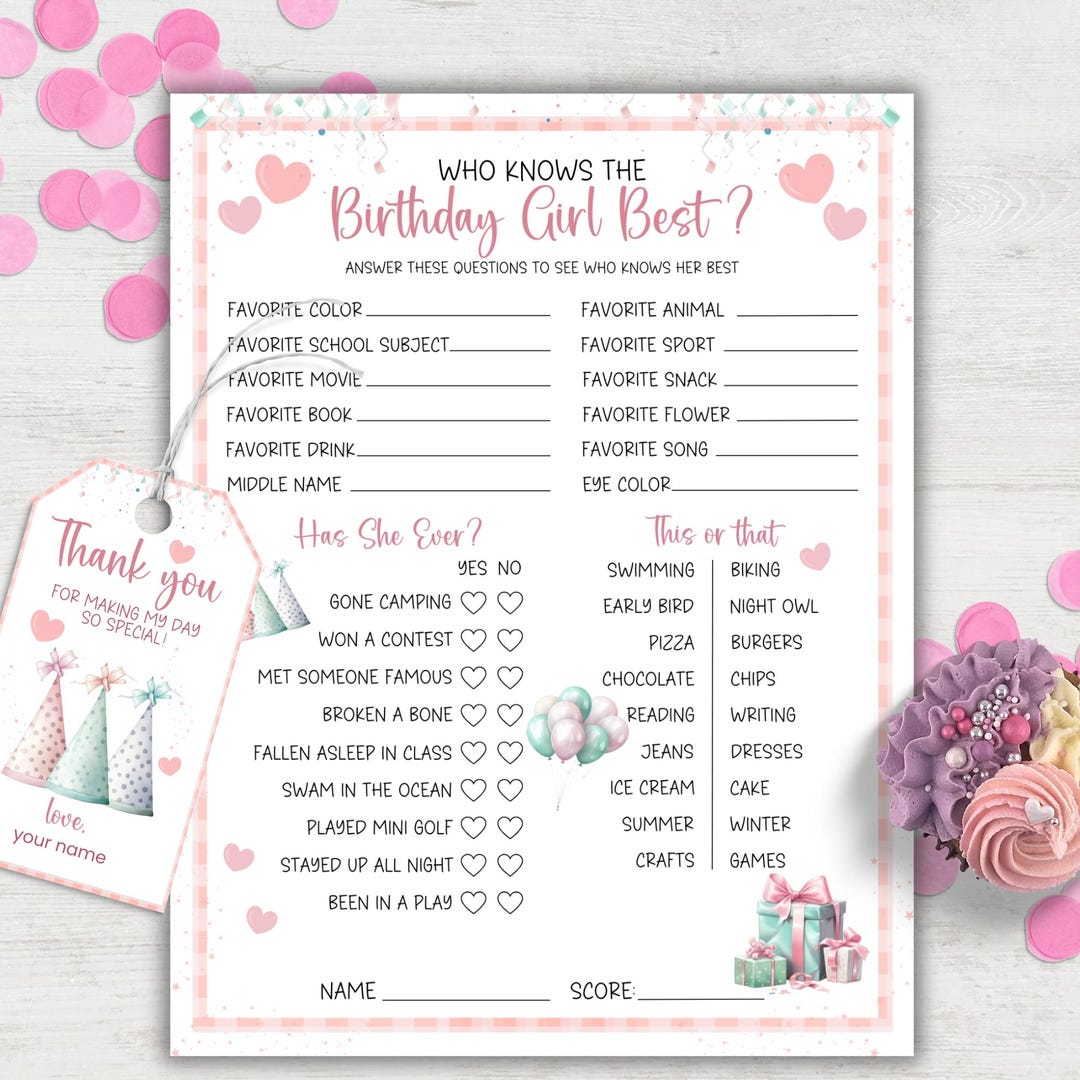 Who Knows the Birthday Girl Best Printable, Birthday Party Game for ...