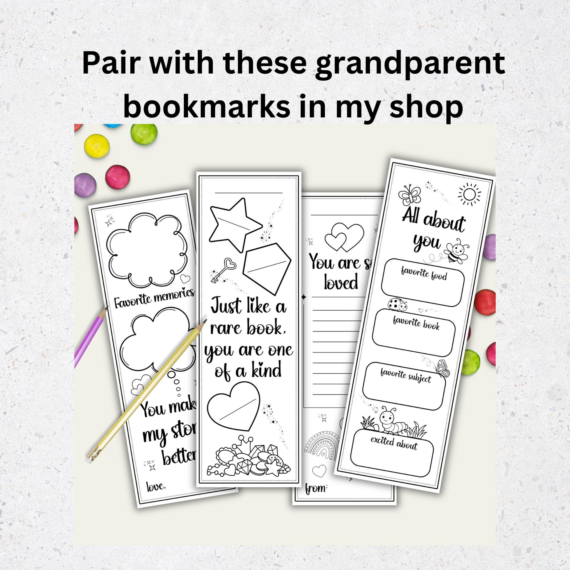 Grandparents Day Coloring Bookmarks for Kids, Grandparents Printable ...