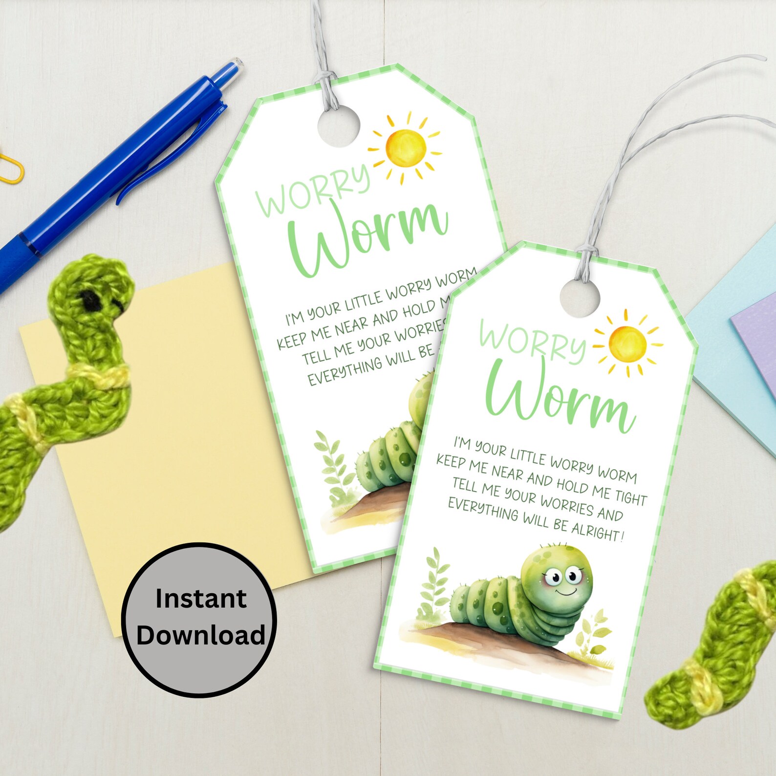 Worry Worm Gift Tag, Printable Worry Worm Tag, Crochet Buddy Poem Card ...