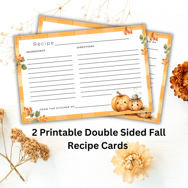 Fall Recipe Cards Printable, Printable Fall Recipe Cards, Pumpkin ...