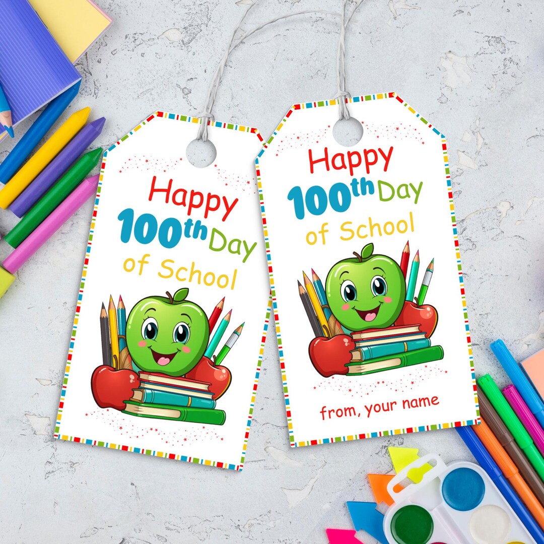 100th Day of School Tag, Printable 100th Day of School Treat Card for ...