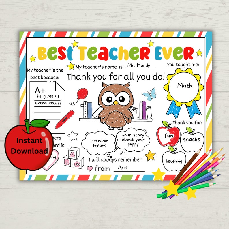 Teacher Appreciation Printable Coloring Page, Teacher Survey Coloring ...