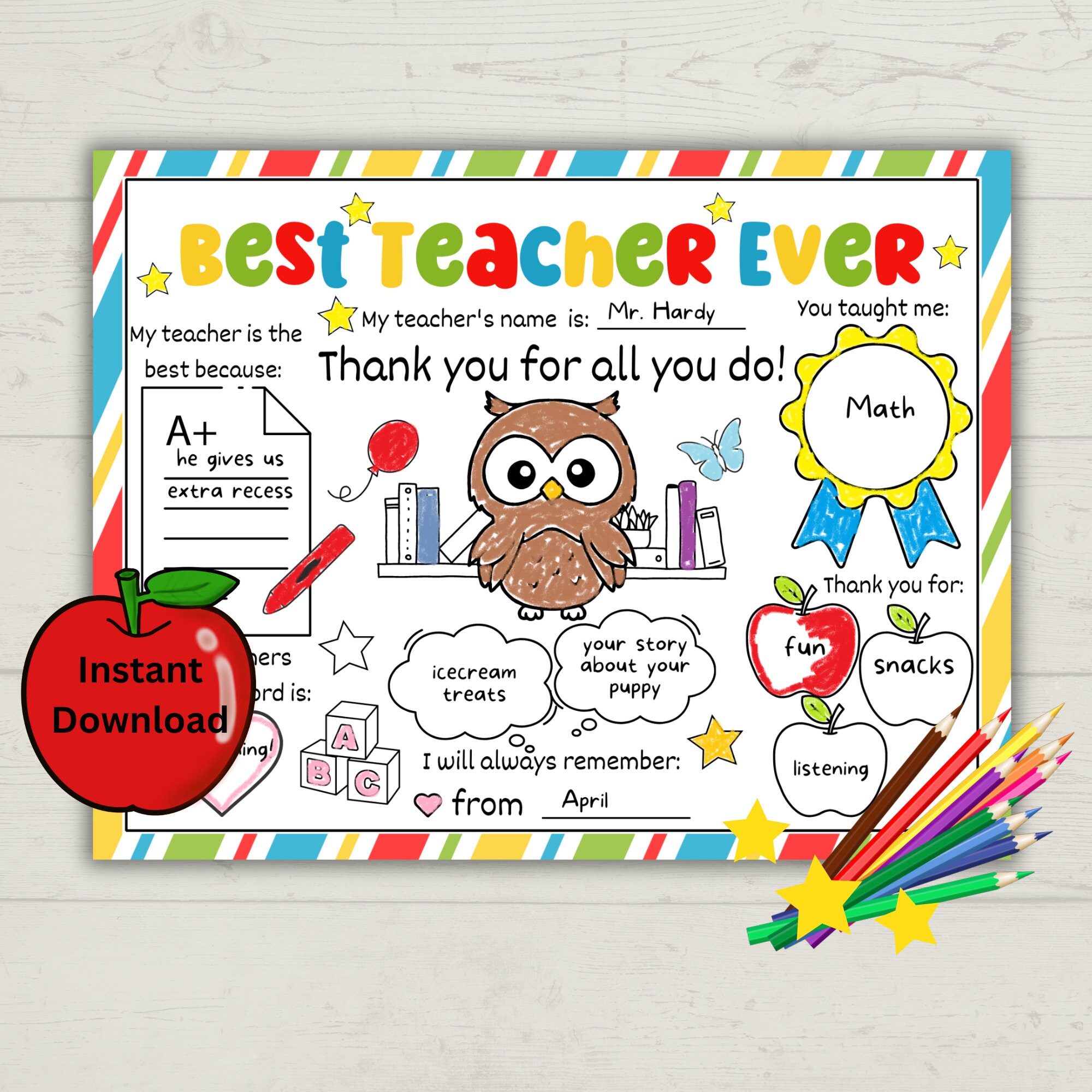 Teacher Appreciation Printable Coloring Page, Teacher Survey Coloring ...