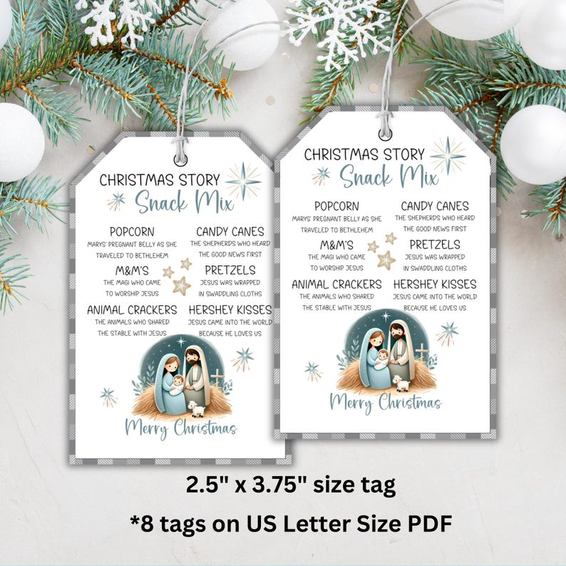 Christmas Story Tag Printable, Christmas Snack Mix Tag, Nativity Story ...
