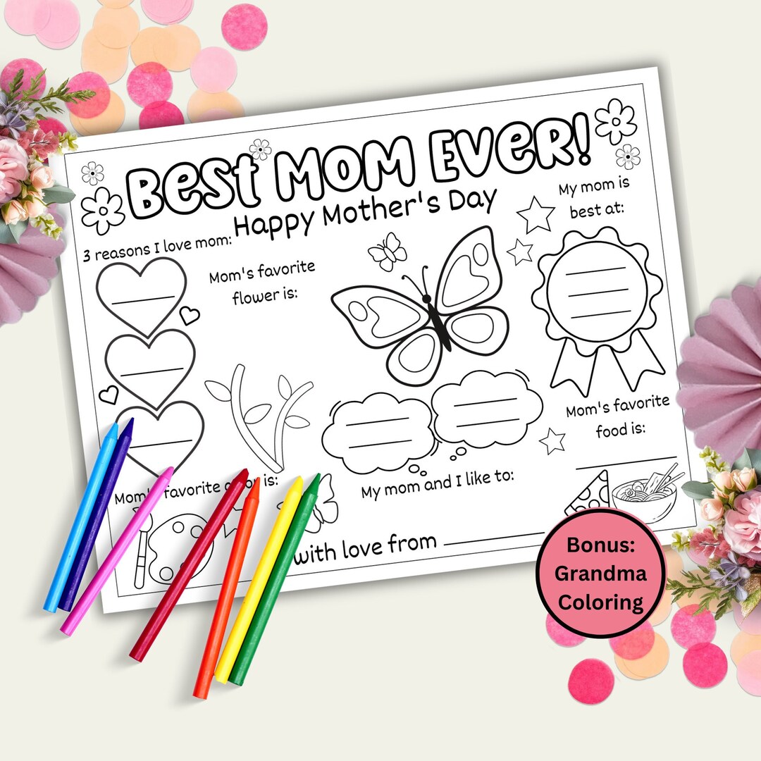 Mothers Day Coloring Gift From Kids, All About Mom Mothers Day ...