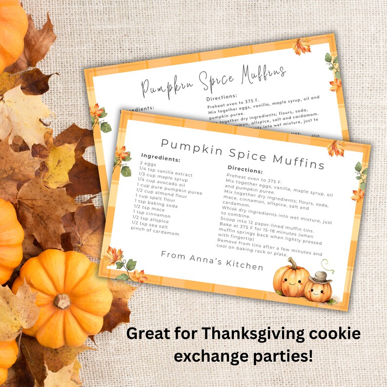 Fall Pumpkin Recipe Card Template: Thanksgiving Baking (digital ...