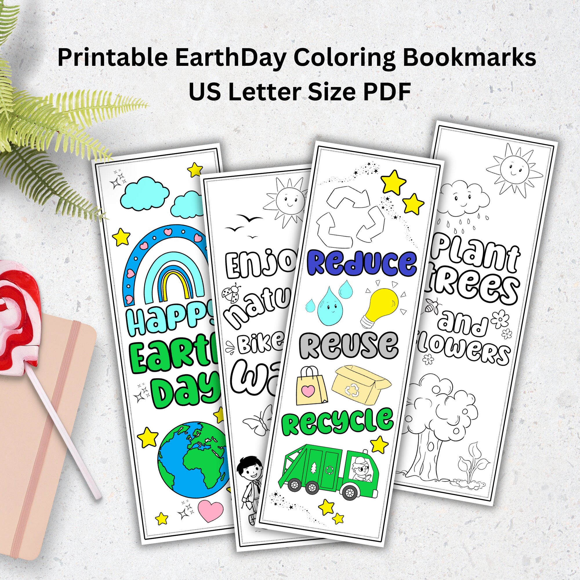 Earth Day Coloring Bookmarks, Earth Day Printable Activity for Kids ...