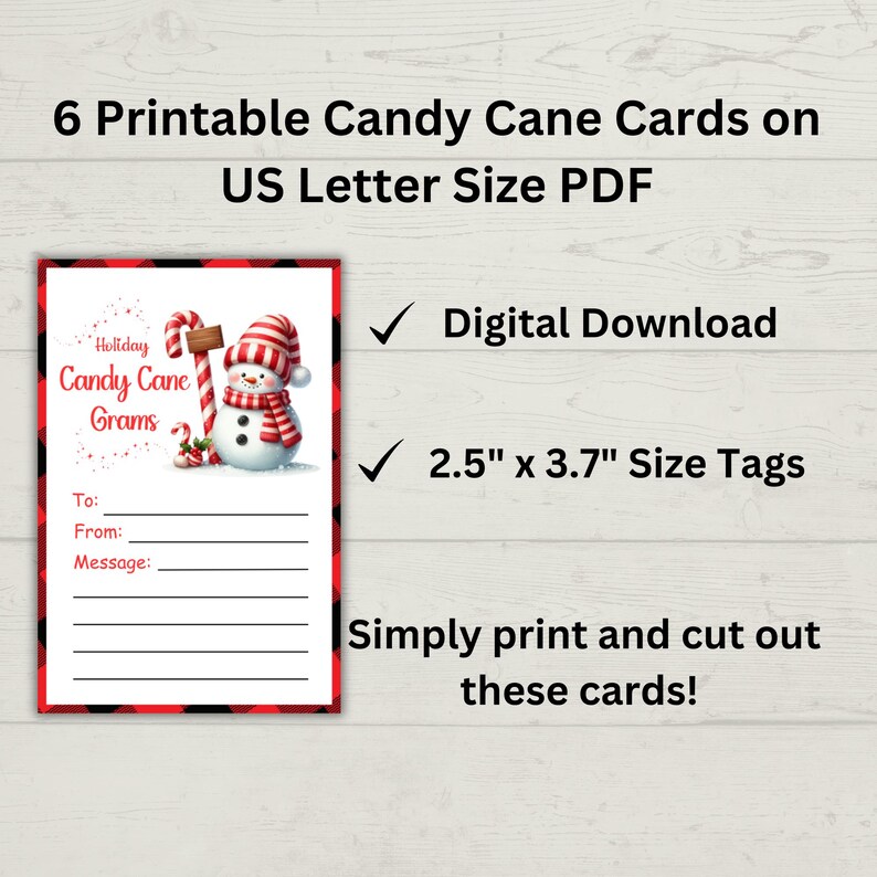 Candy Cane Gram Cards, Holiday Candy Gram Flyer Template Printable, Kit ...