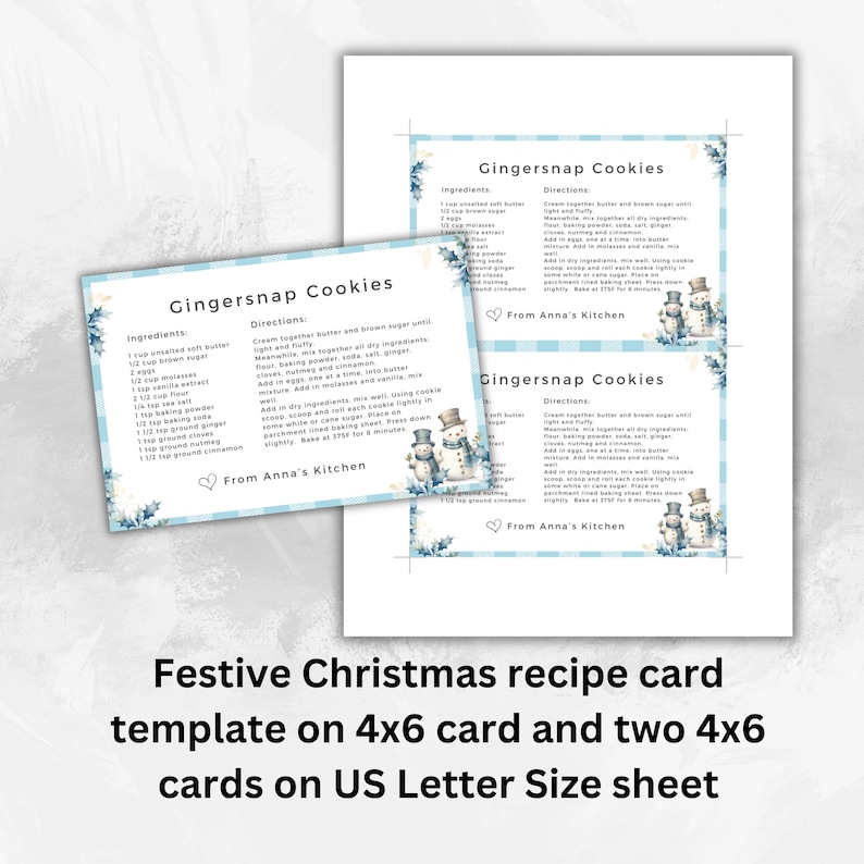 Printable Holiday Recipe Template, Christmas Cookie Recipe Card ...