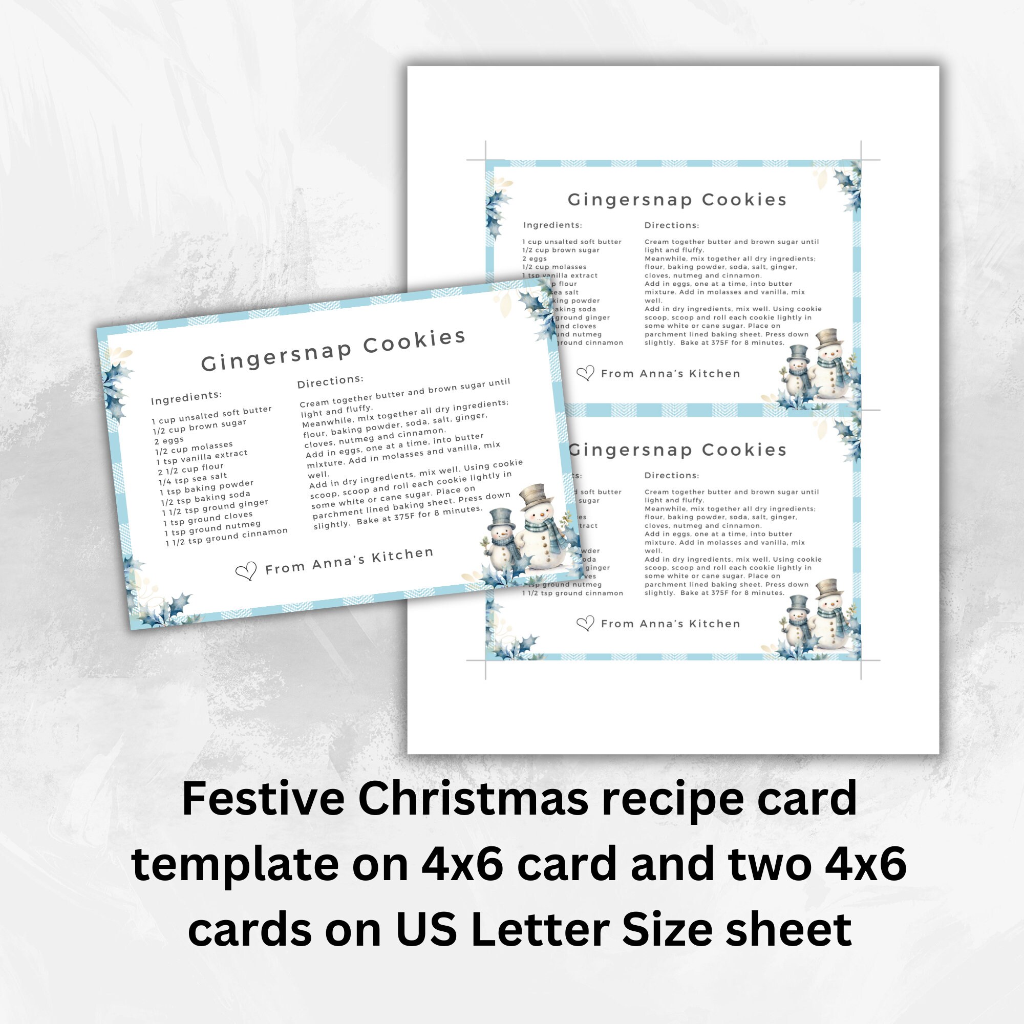 Printable Holiday Recipe Template, Christmas Cookie Recipe Card ...