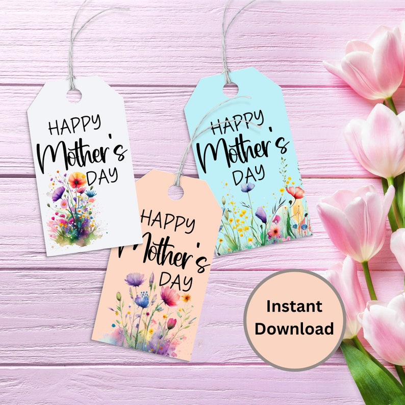 Printable Mothers Day Flower Gift Tags, Happy Mothers Day Gift Tag ...