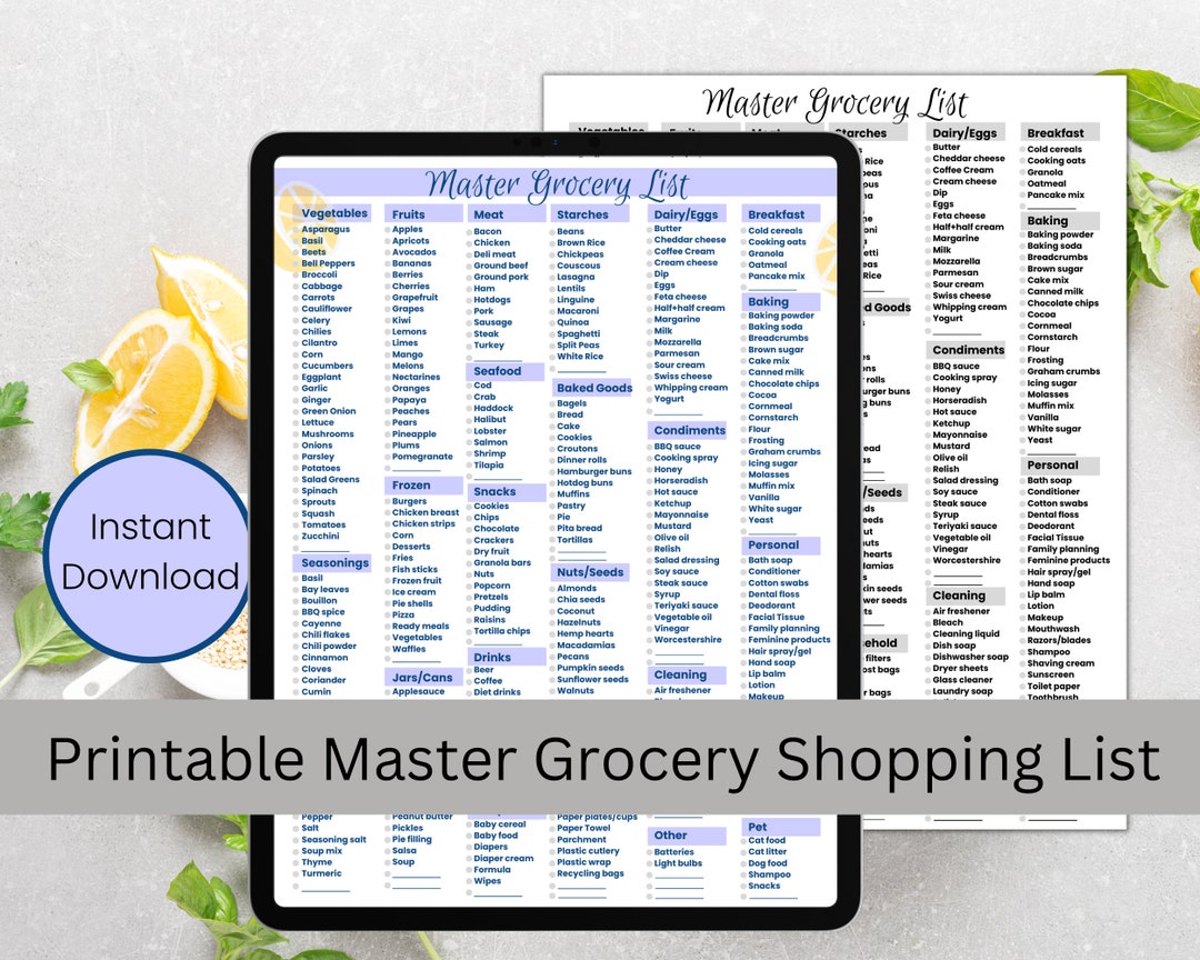 Master Grocery List Printable Grocery Checklist Food - Etsy