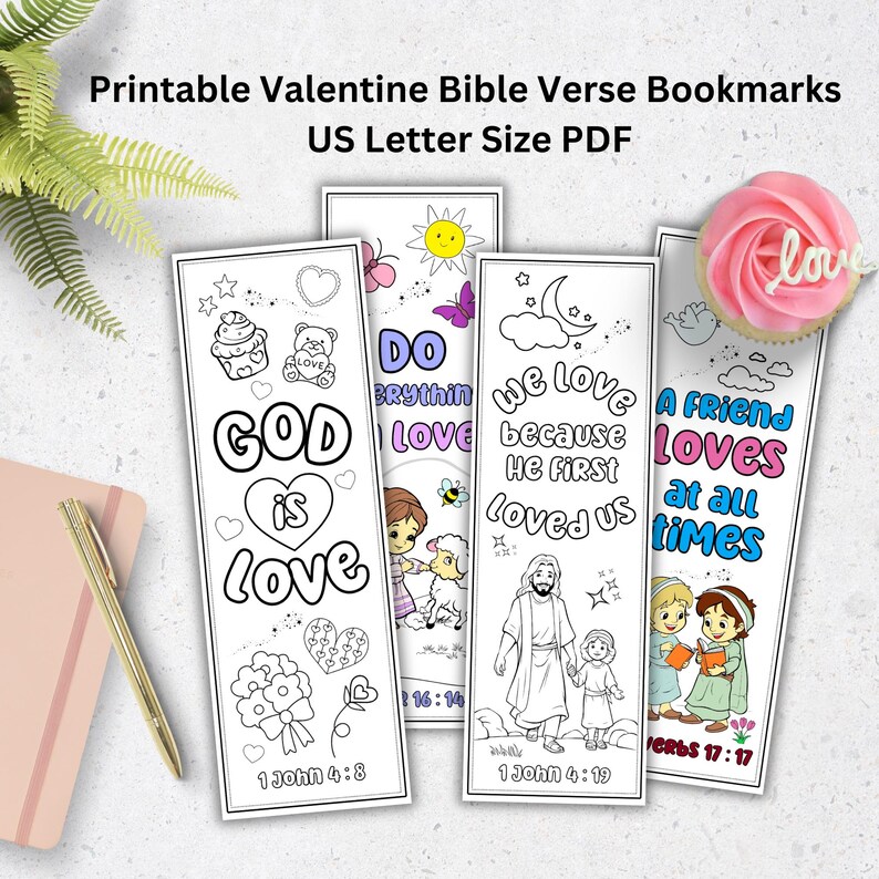 Valentines Bible Verse Coloring Bookmarks: Kids Sunday School Activity ...