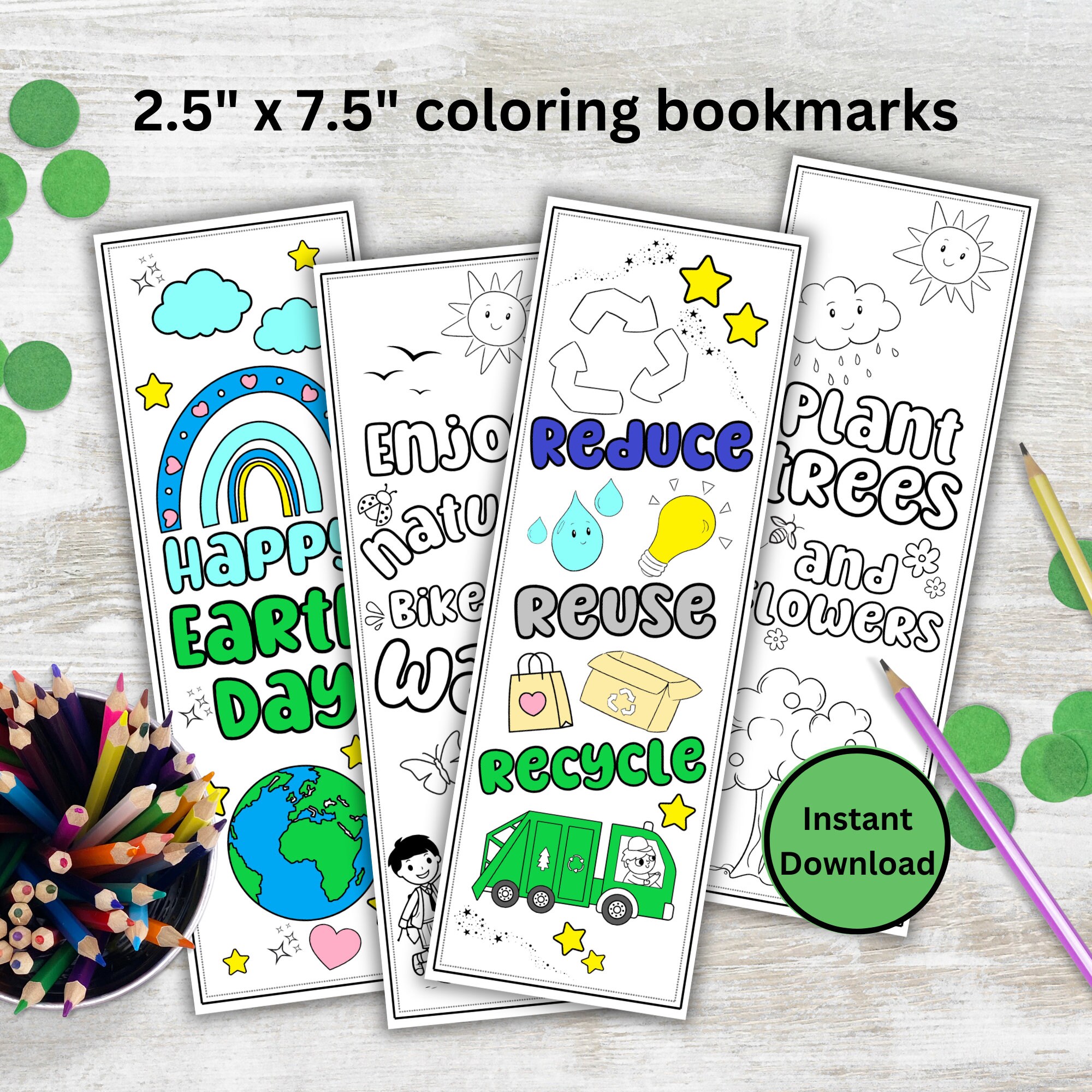 Earth Day Coloring Bookmarks, Earth Day Printable Activity for Kids ...