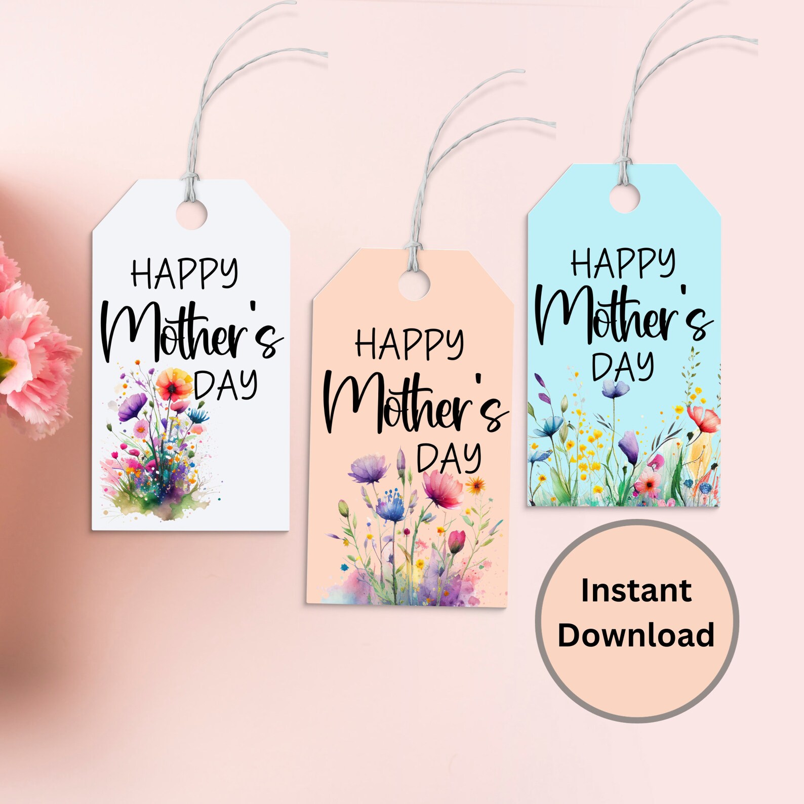 Printable Mothers Day Flower Gift Tags, Happy Mothers Day Gift Tag ...